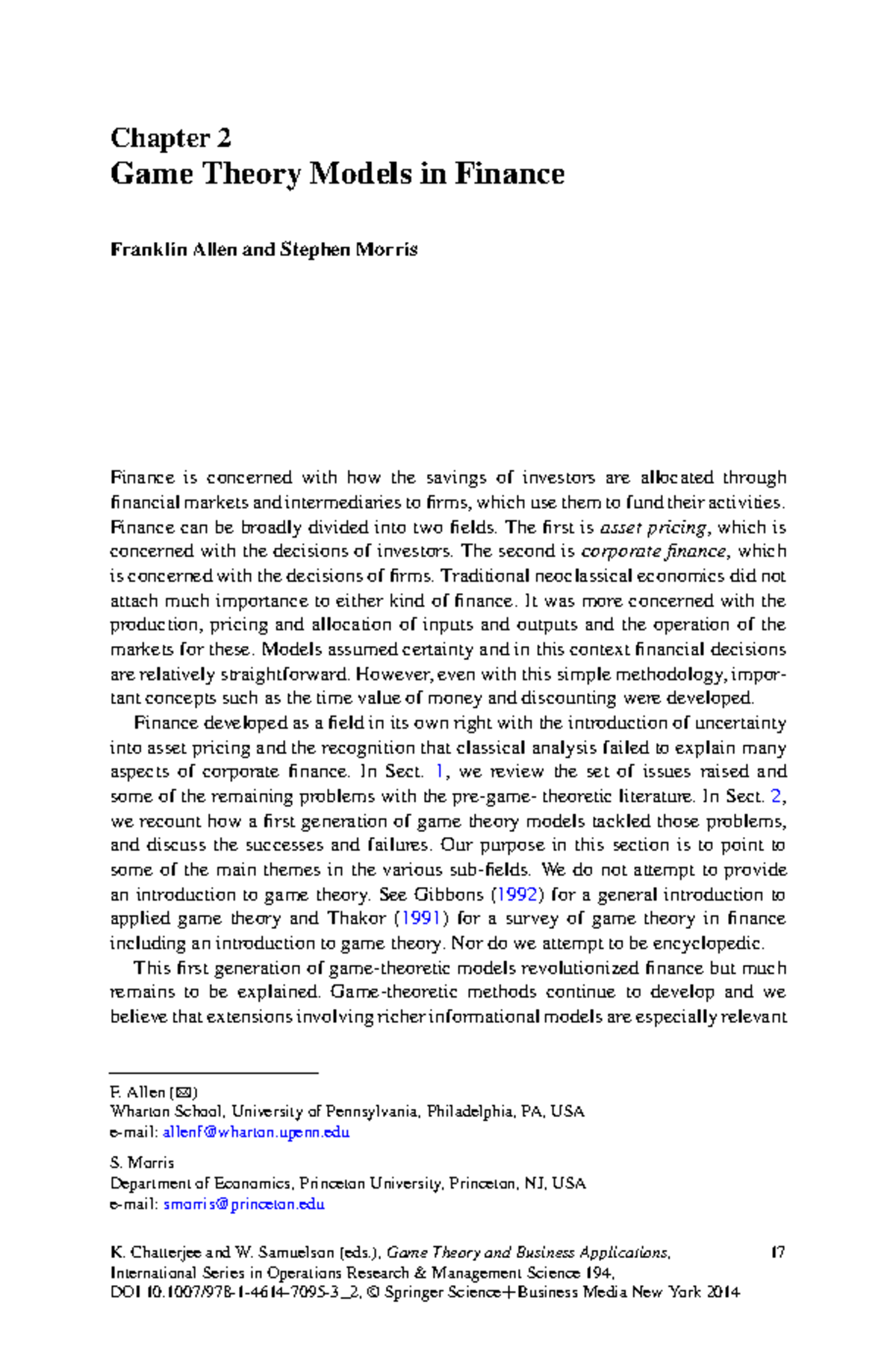 Game Theory Models in Finance (FIN 301): Advanced Concepts and ...