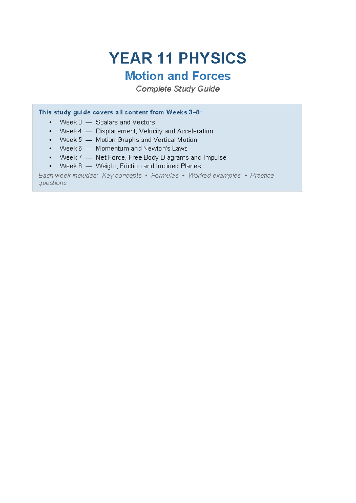 YEAR 11 PHYSICS Motion and Forces Comprehensive Study Guide - Studocu