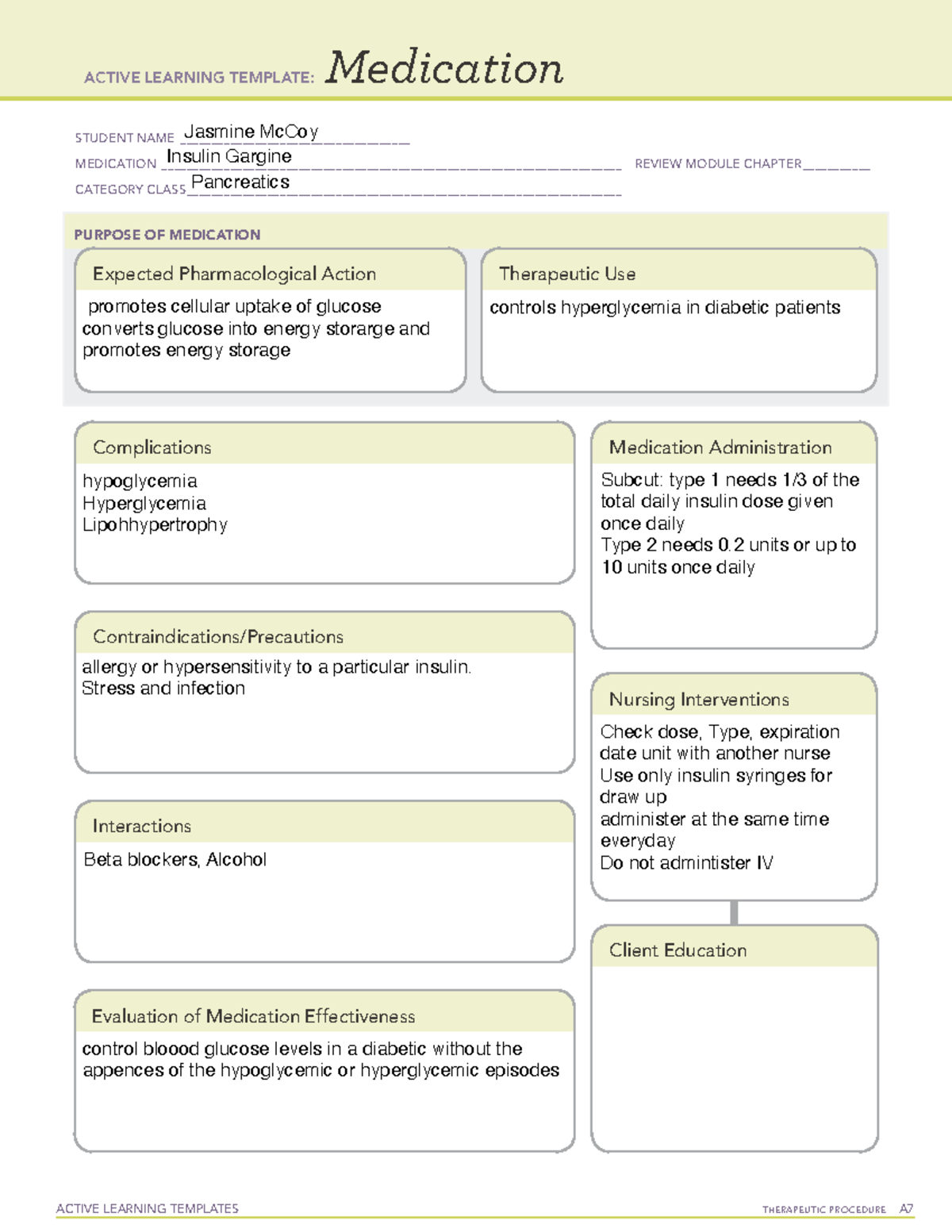 Active Learning Template: Medication Review for Insulin Gargine - Studocu