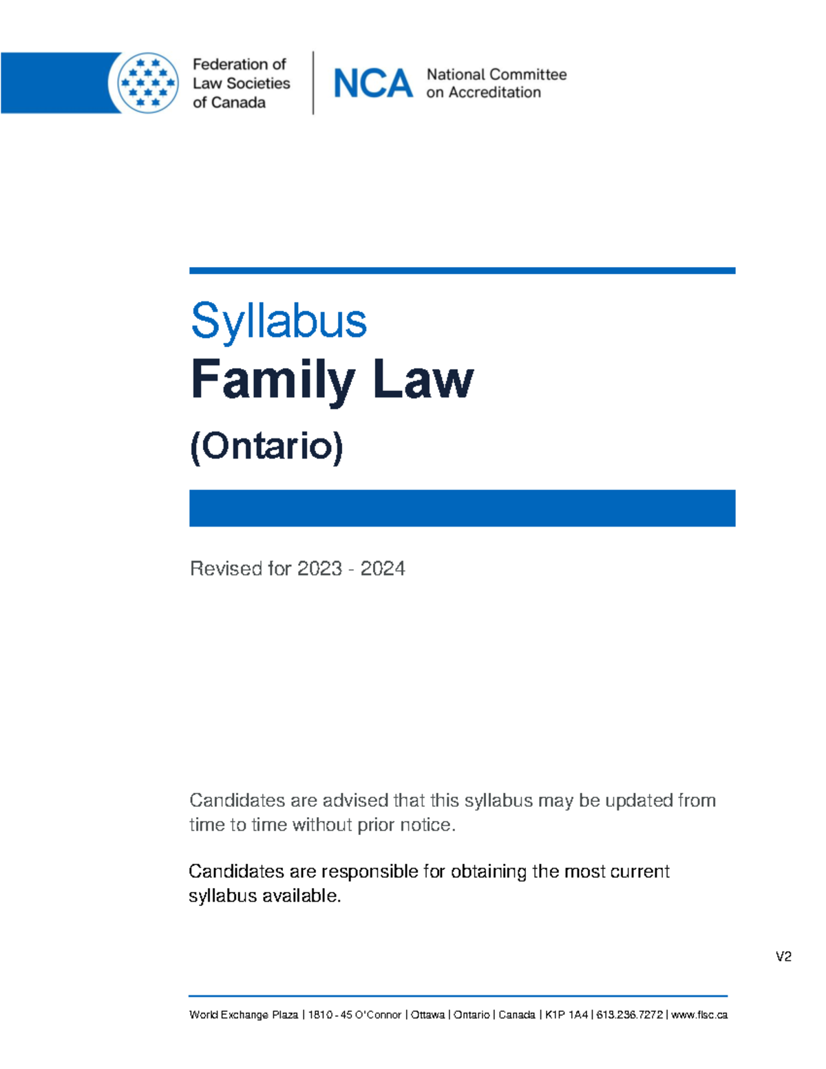 NCA Family Law Syllabus (Ontario) 2023-2024 Overview - Studocu