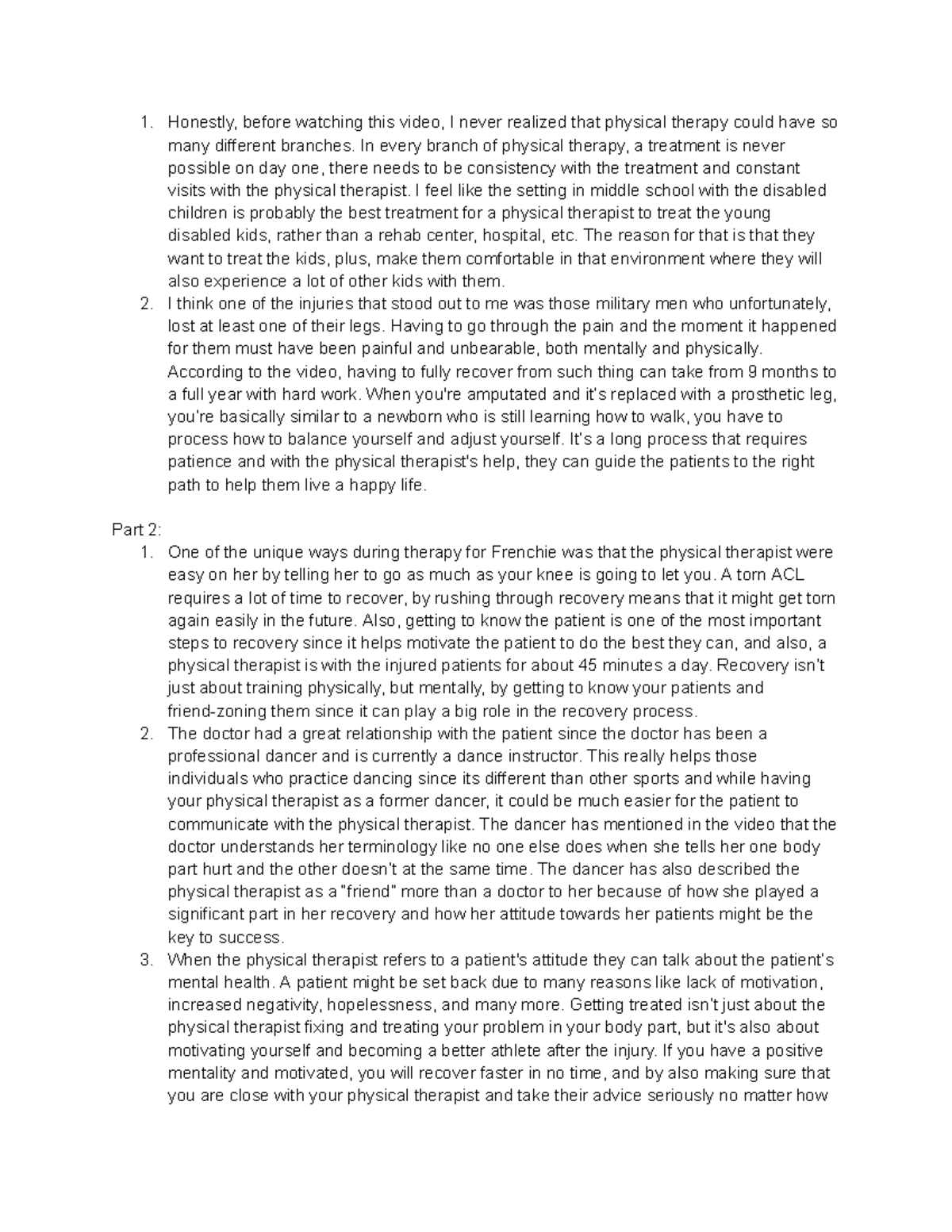 Video Observation: Insights on Physical Therapy Approaches - Studocu