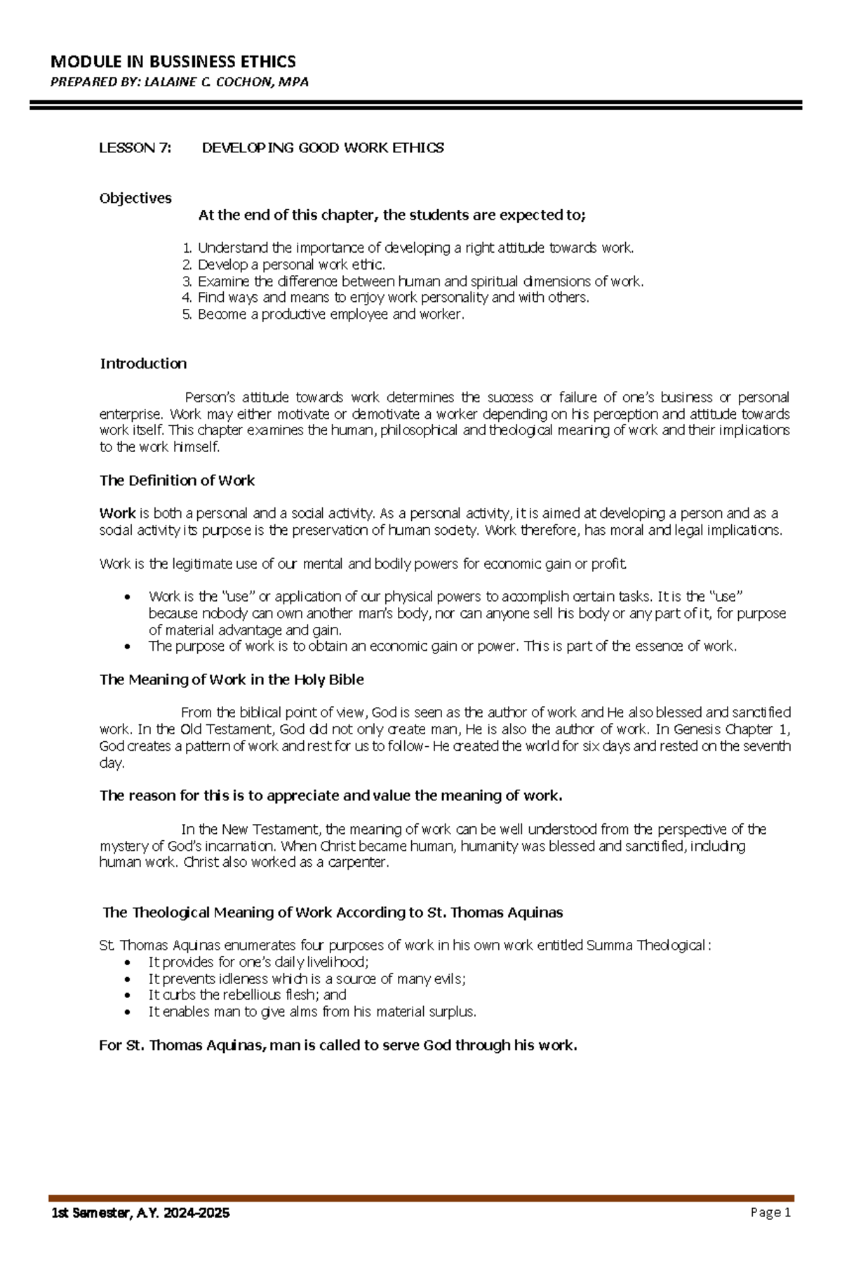Chapter 7: Developing Good Work Ethics in Business Ethics (BUS 101 ...