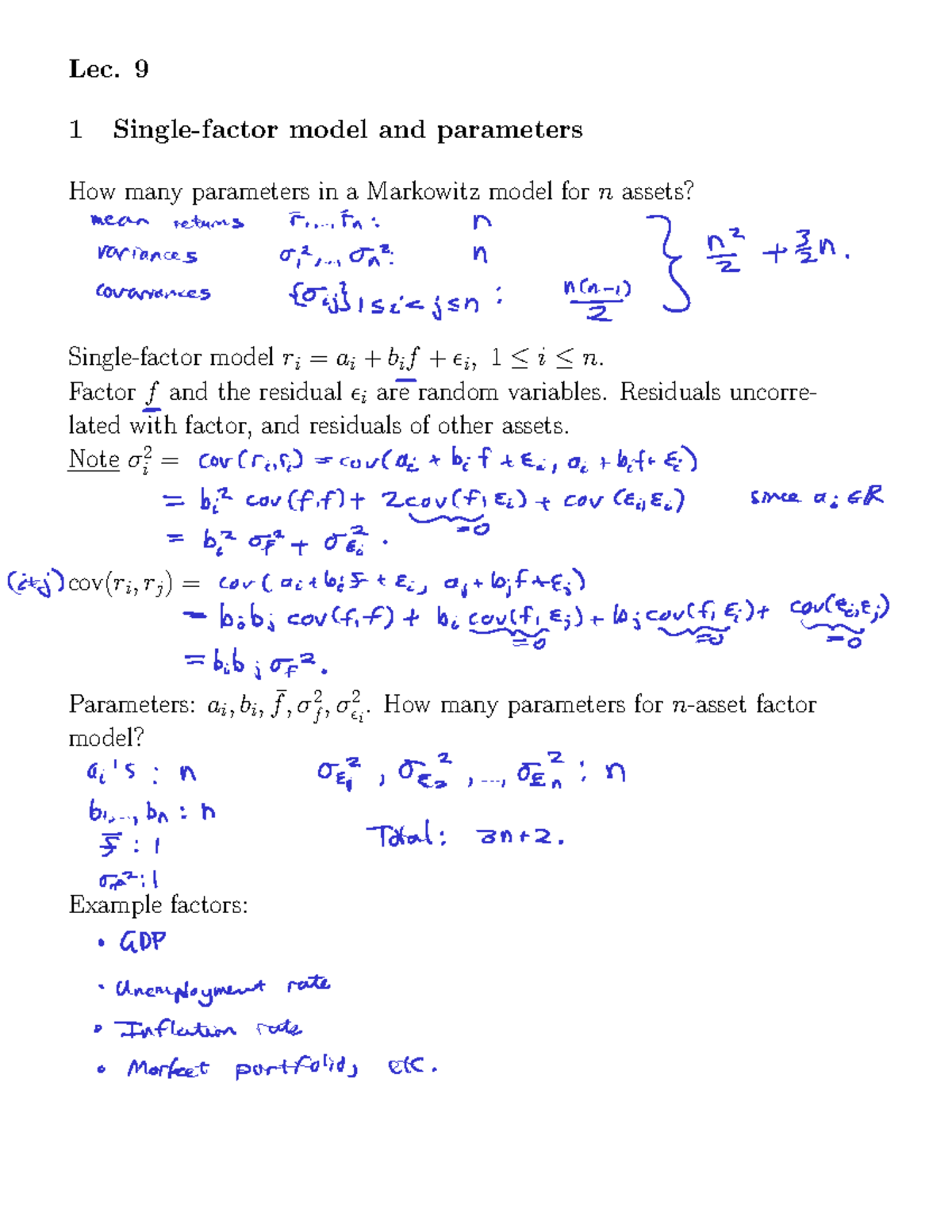 Lecture 9: Single-Factor Model and Parameters in Finance - Studocu