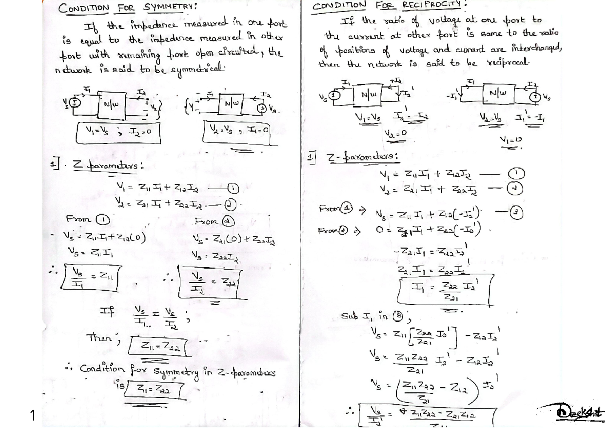 Condition for Symmetry and Reciprocity in Electrical Networks - Studocu