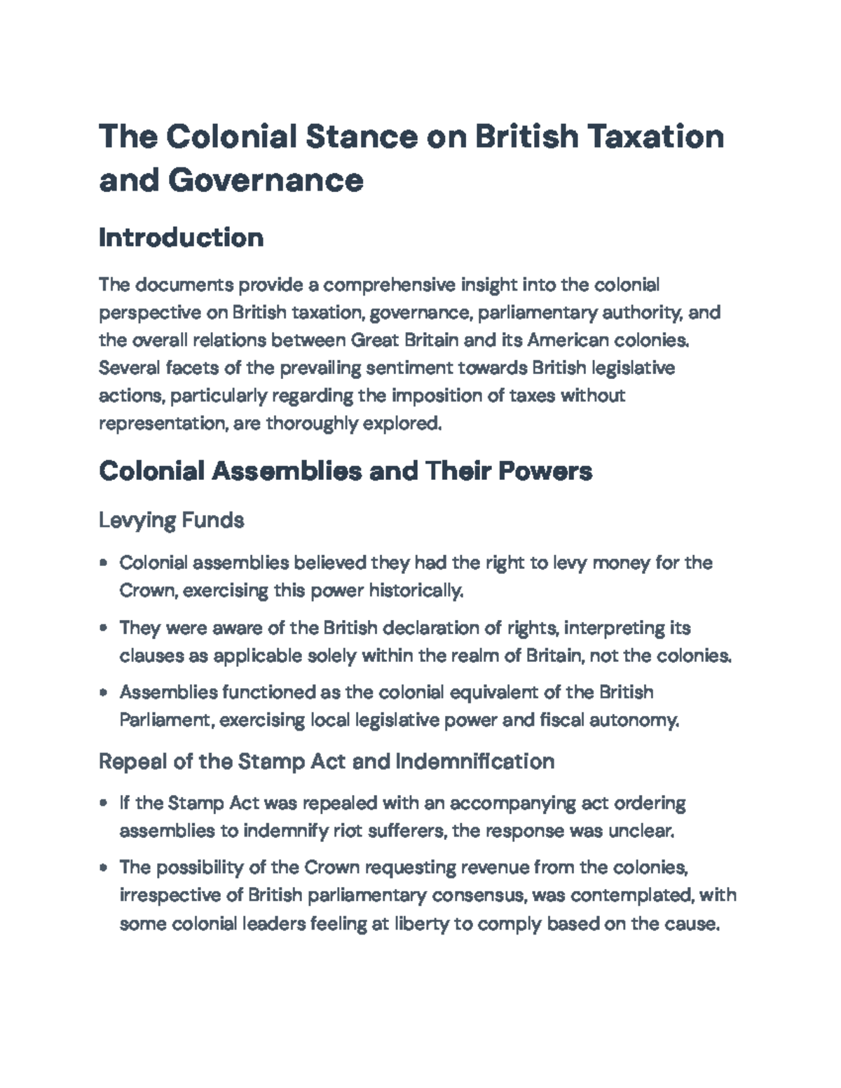 Colonial Perspectives on British Taxation and Governance: Key Insights ...