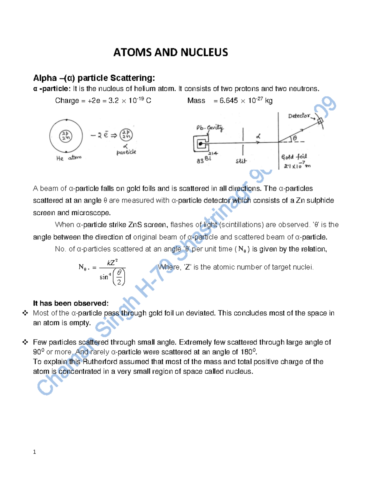 Atoms and Nucleus: Alpha Particle Scattering Study (Course Code: SAGAR ...