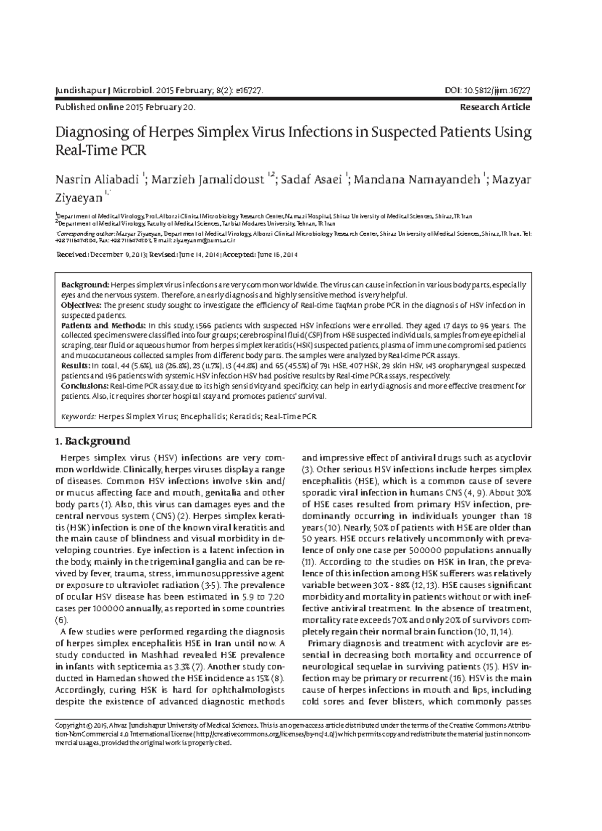 Diagnosing Herpes Simplex Virus Infections via PCR: A Study ...