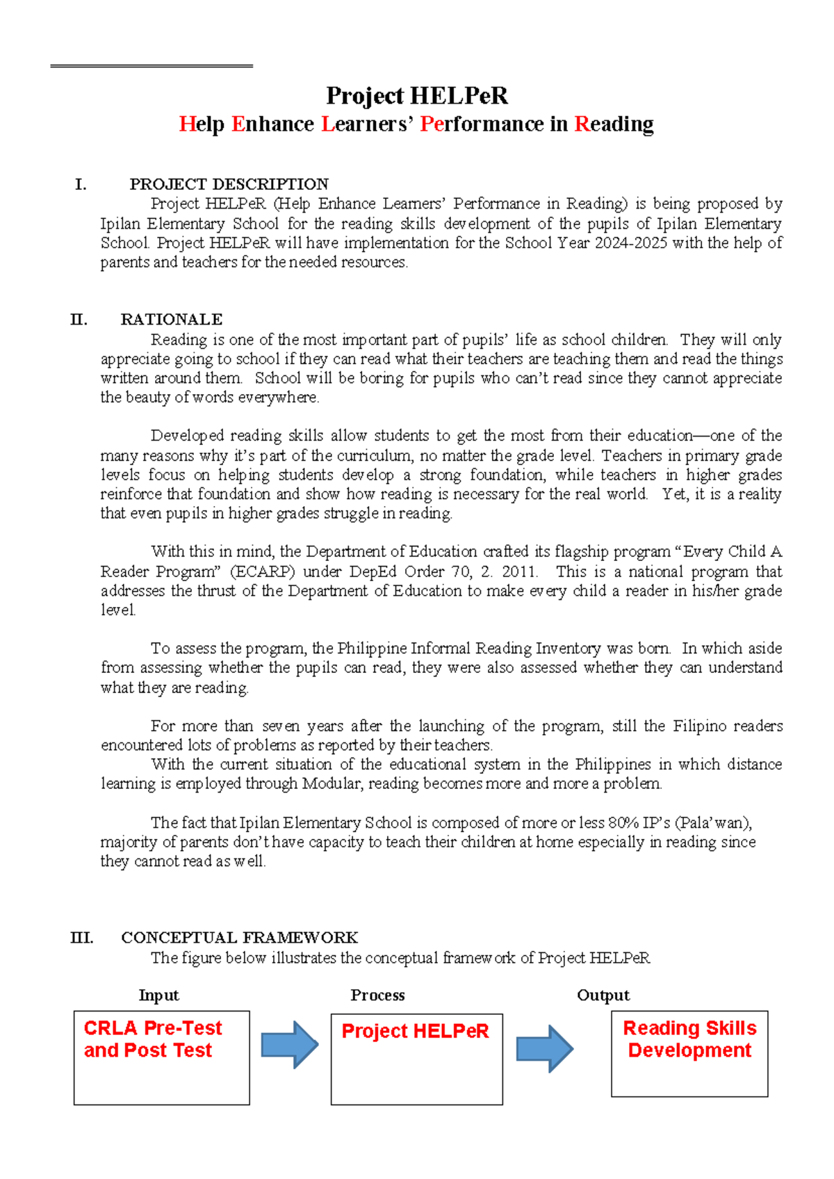 Accomplishment Report: Project HELPeR Reading Program Implementation - Studocu