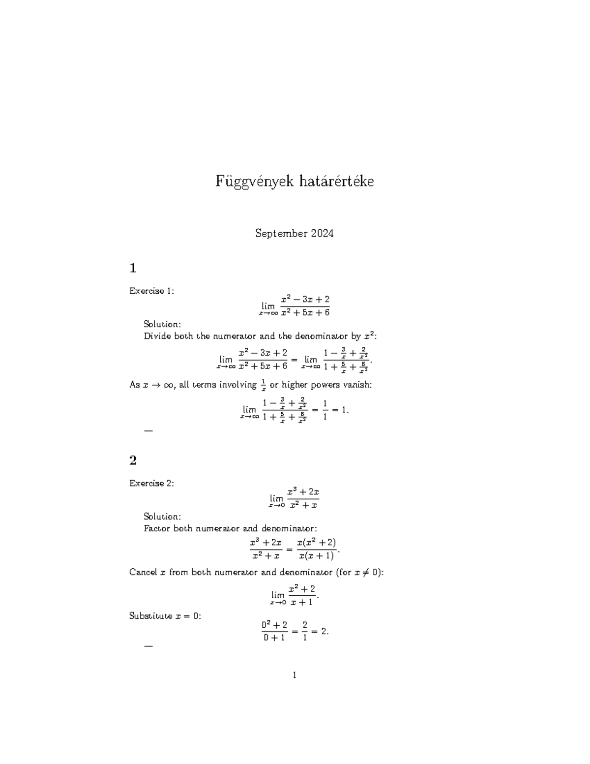 Mathematics 101: Limit Solutions for Exercises 1-60 - Studocu
