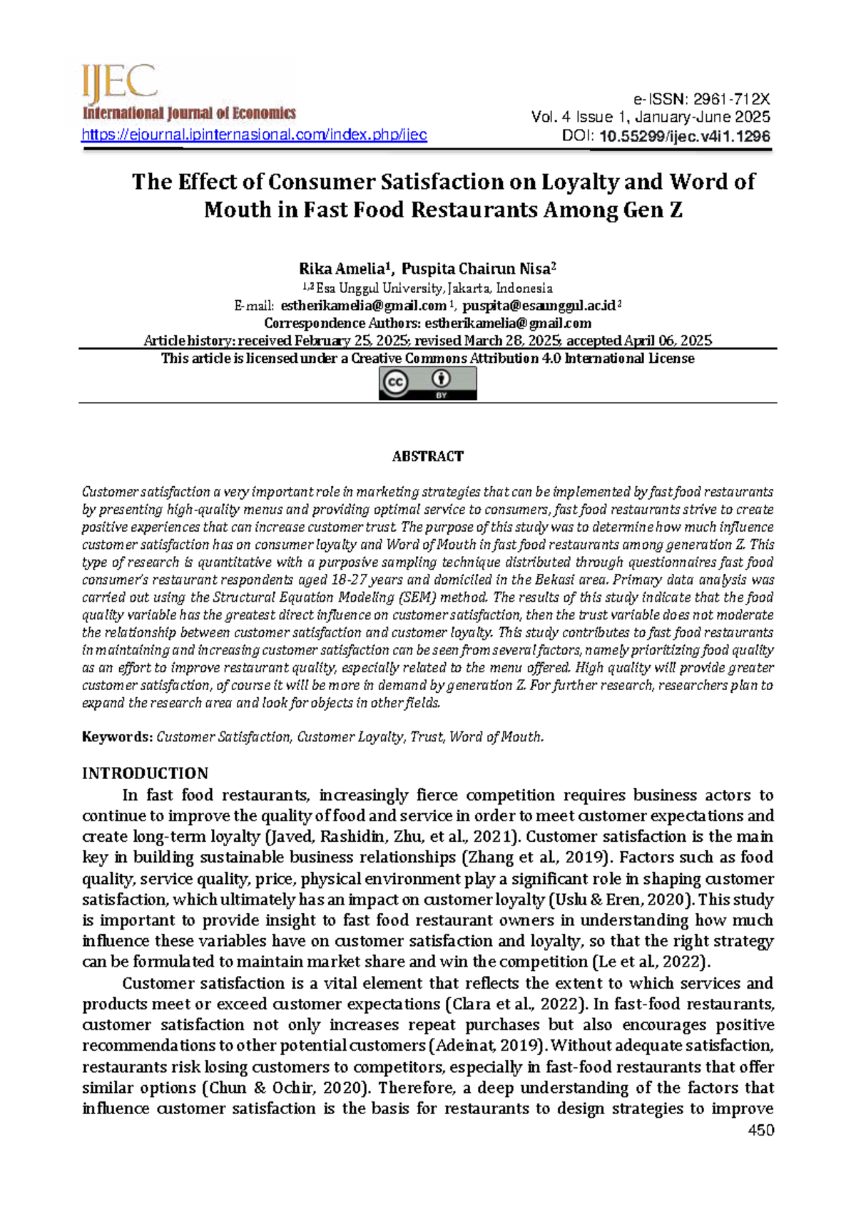 The Impact of Customer Satisfaction on Loyalty and WoM in Fast Food ...