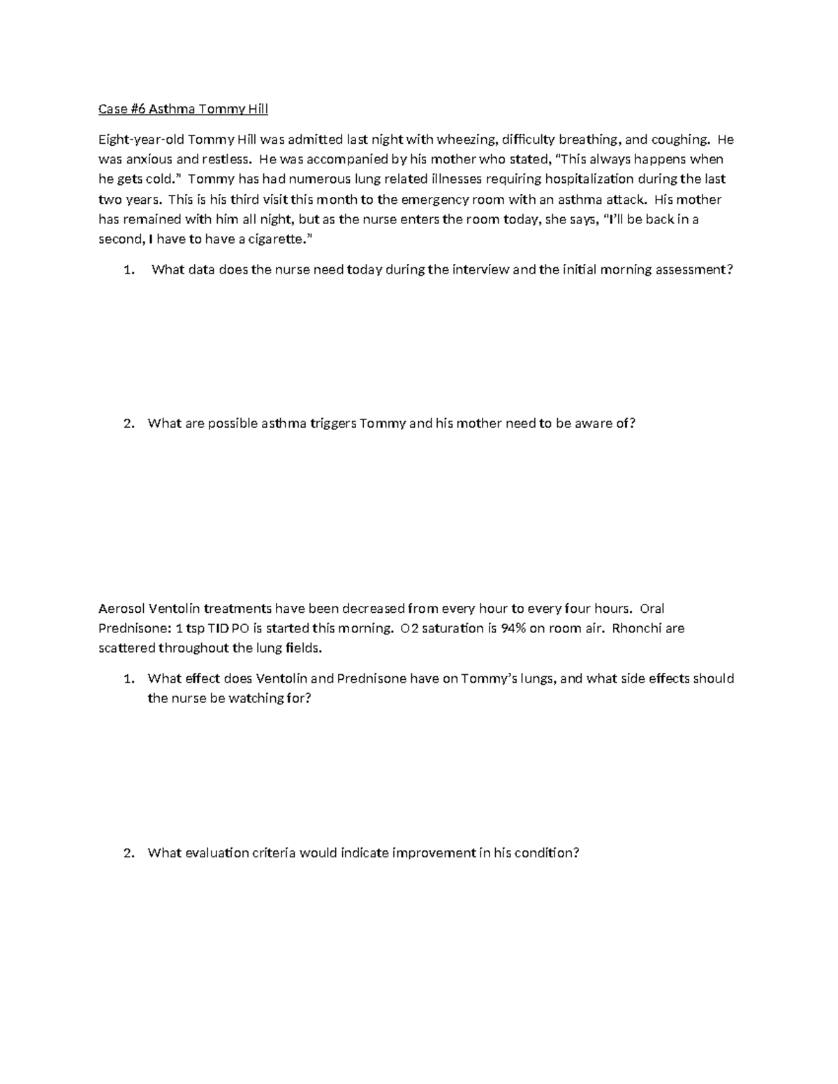 Asthma Case Study: Tommy Hill's Emergency Room Visit - Studocu