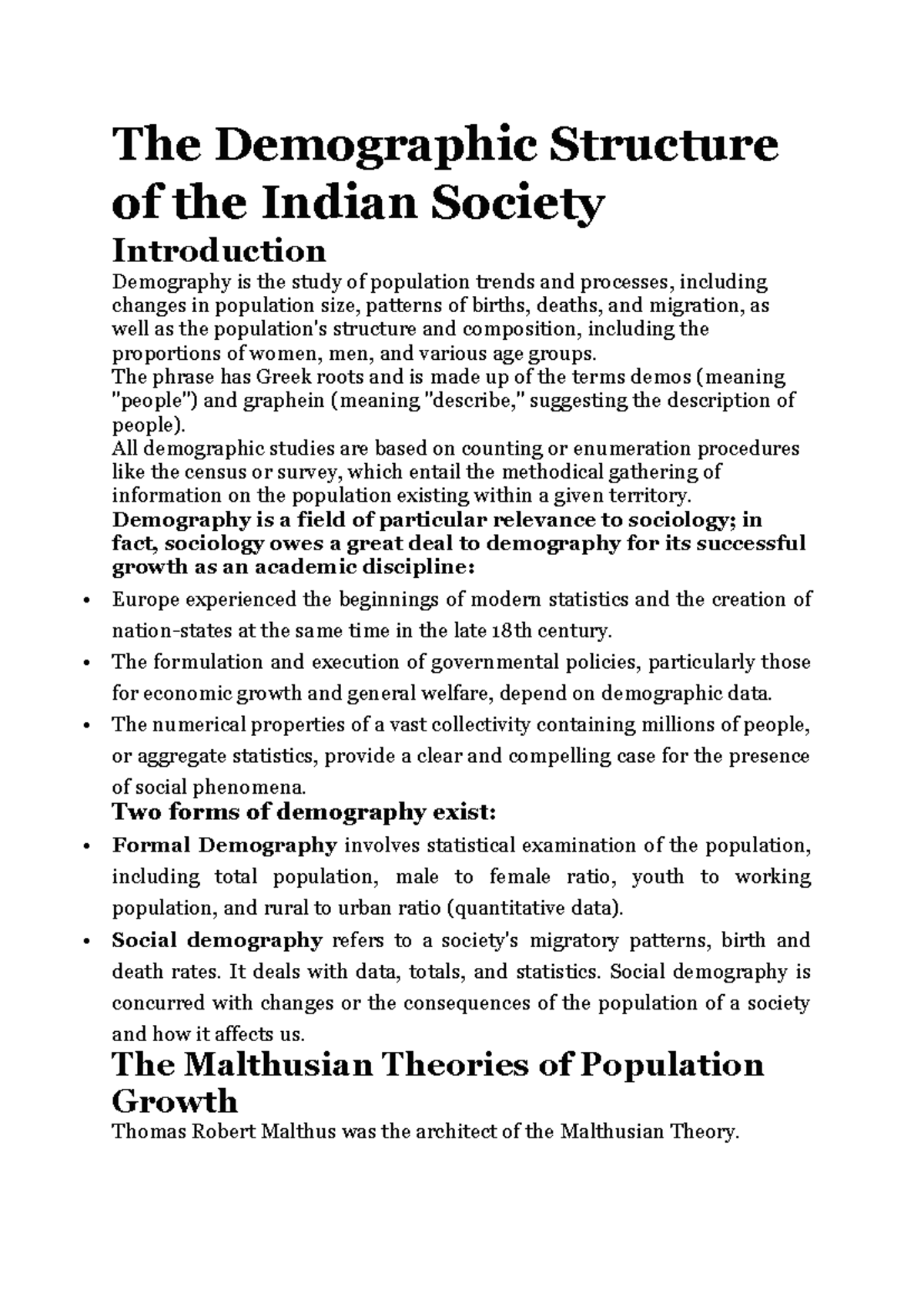 Demographic Structure of Indian Society: An In-Depth Analysis - Studocu