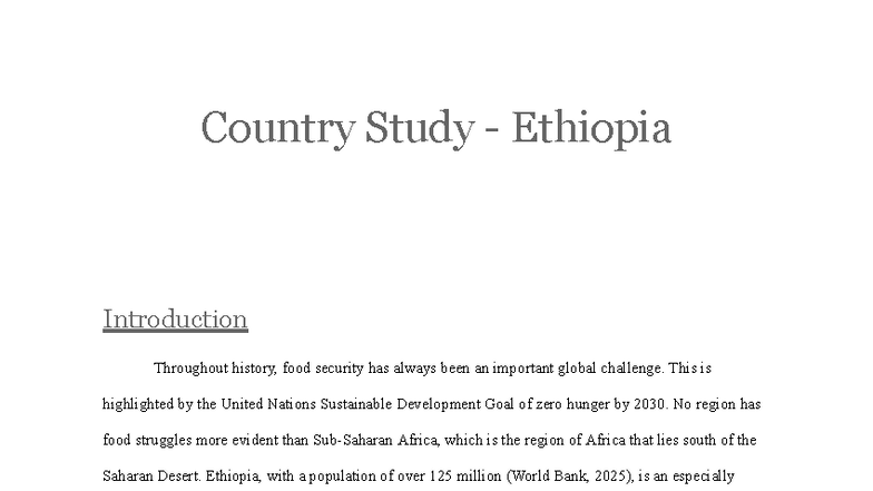 Ethiopia Country Study: Food Security & Economic Growth Analysis - Studocu