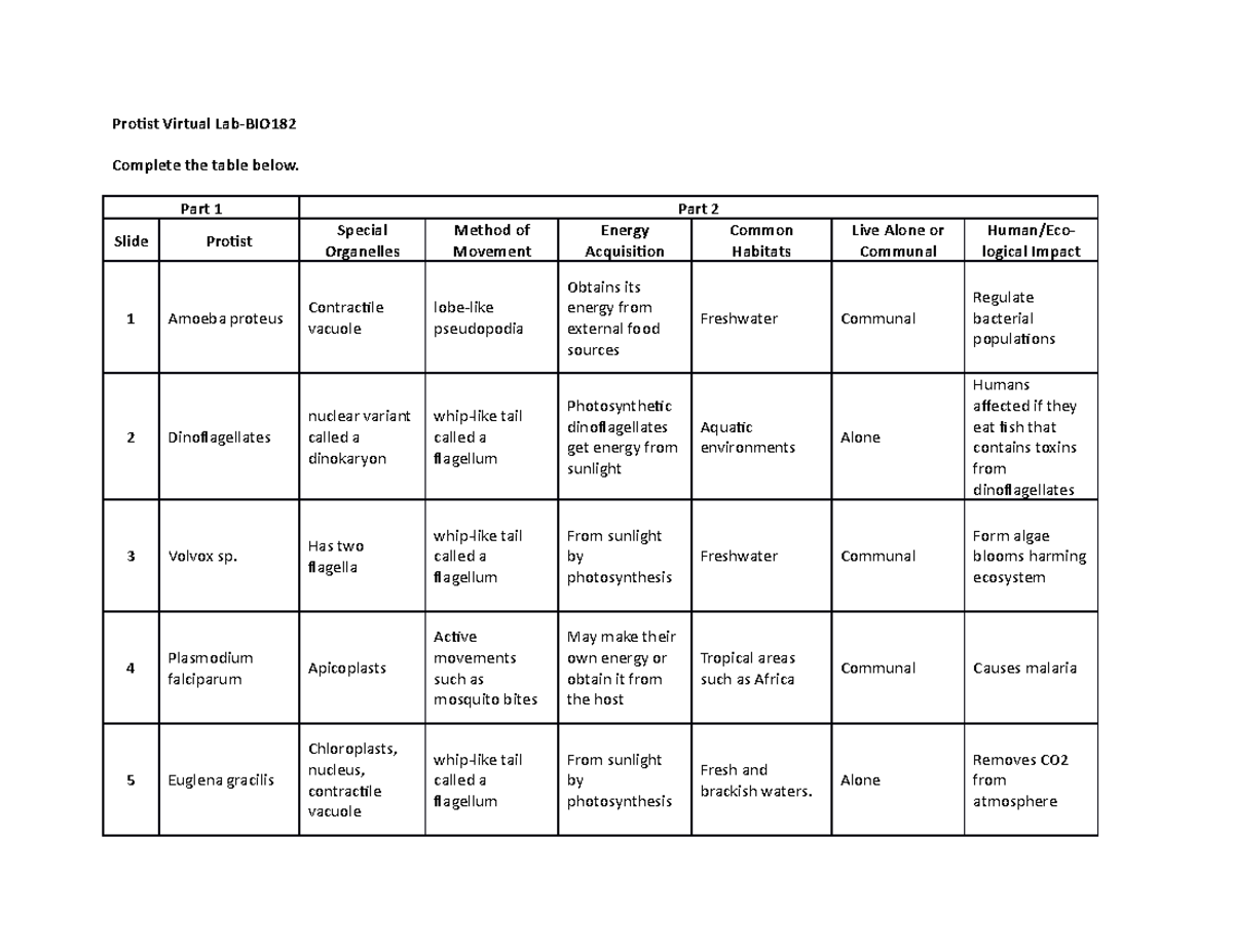 Lab 6 - Protist Virtual Lab- solved - Protist Virtual Lab-BIO Complete ...