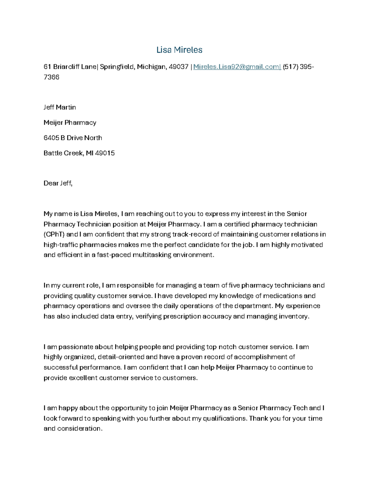 Lisa Mireles - WK 4 Summative Assessment: Cover Letter Reflection - Studocu