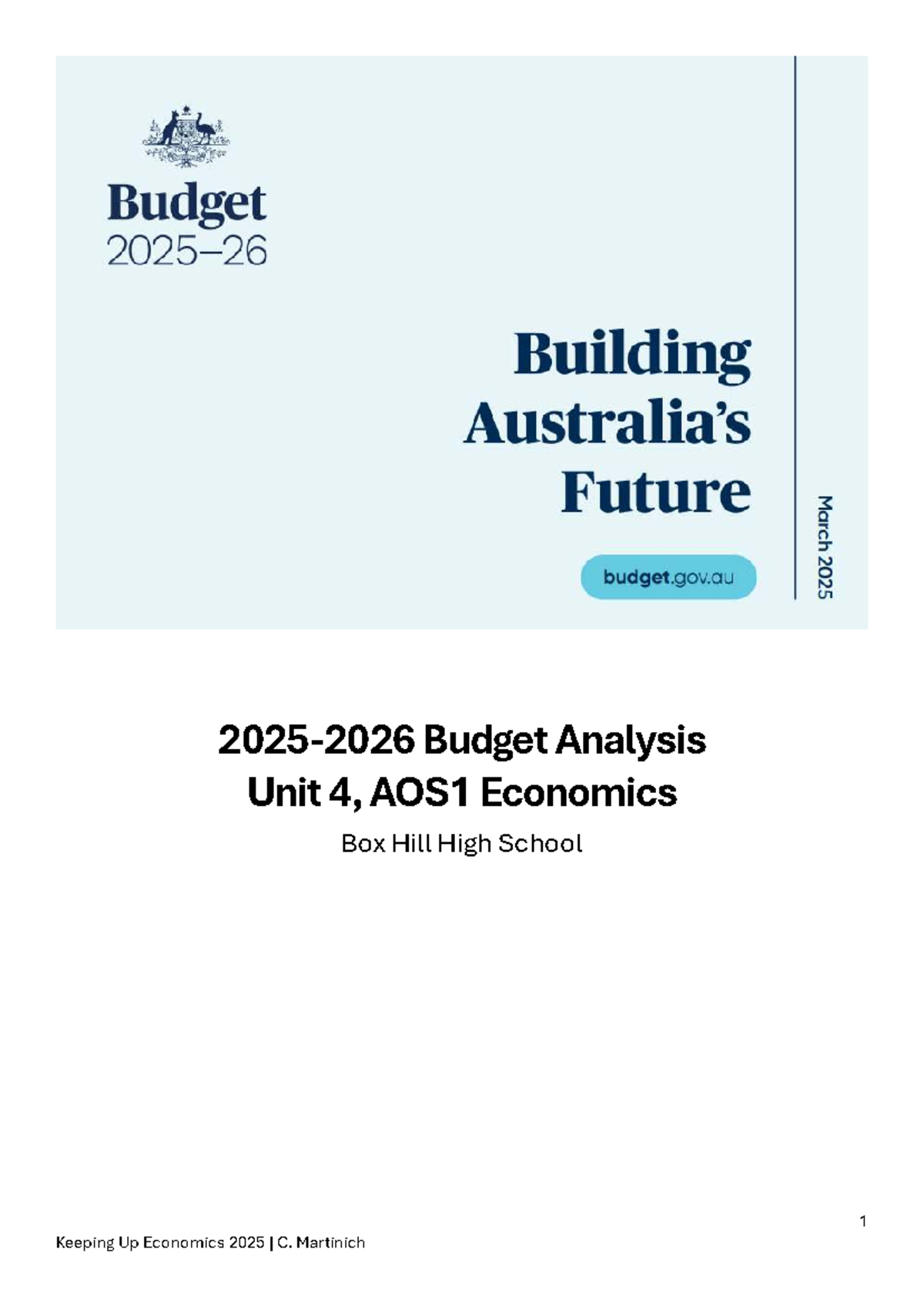 Budget Analysis Unit 4, AOS1 Economics - Key Insights for 2025 - Studocu