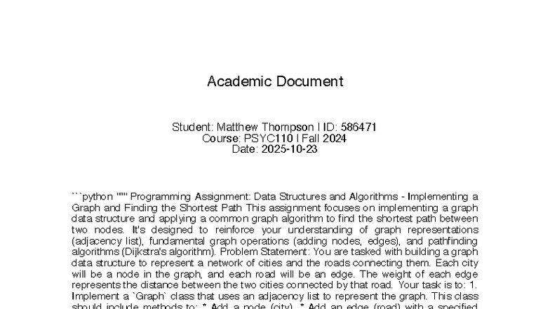 PSYC110 Fall 2024: Data Structures & Algorithms Assignment - Studocu