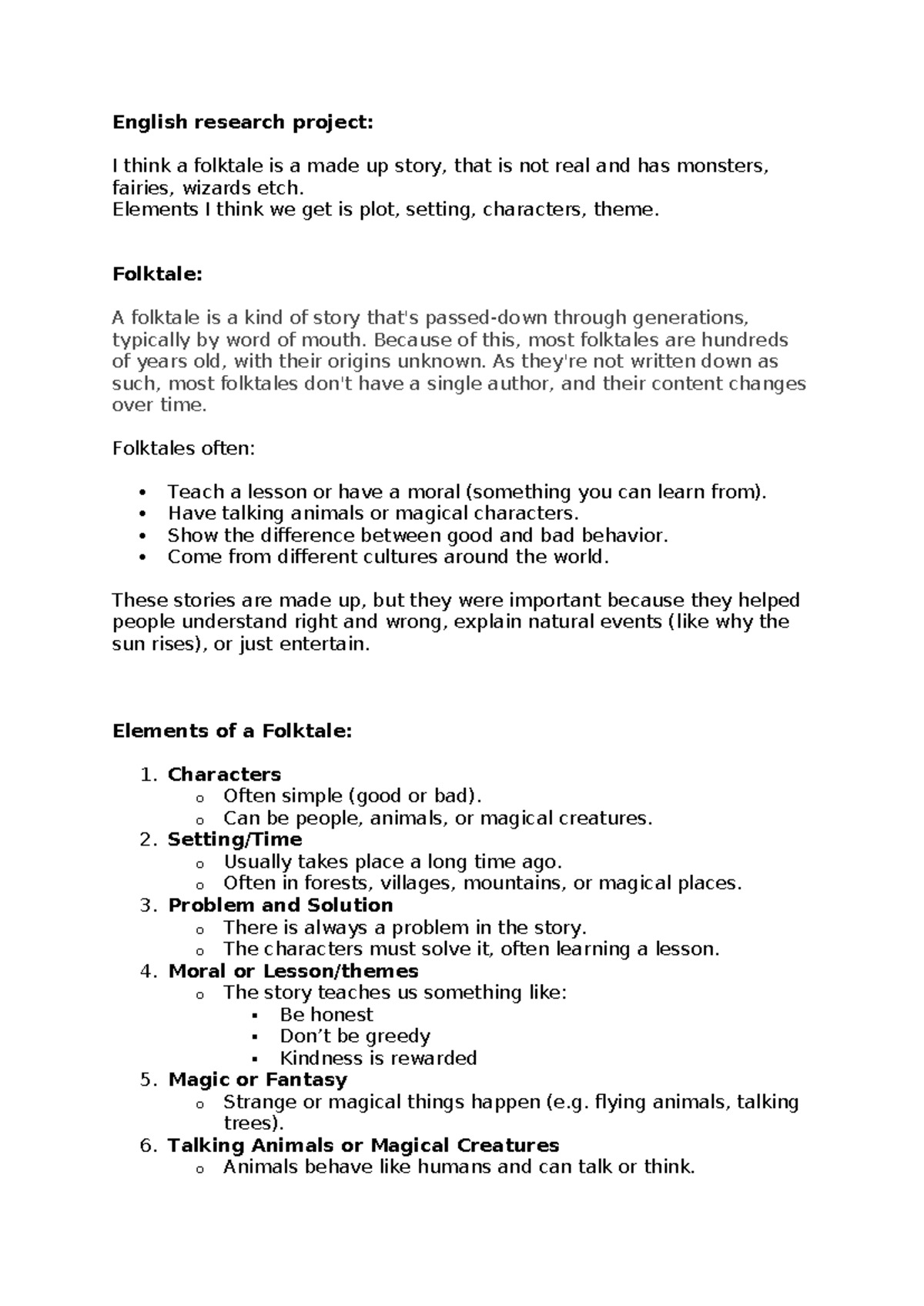ENG 101 Research Project: Understanding Folktales and Their Elements ...