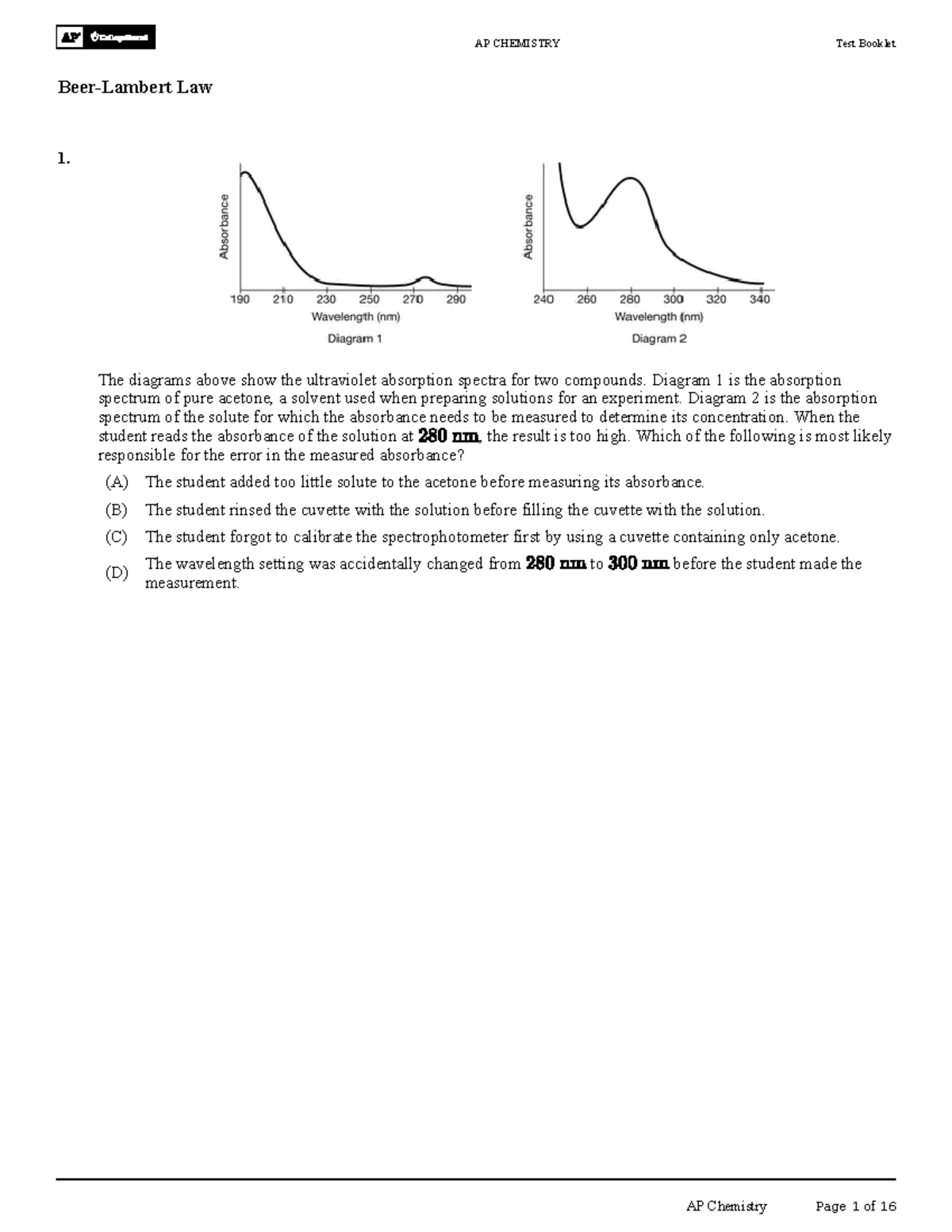 AP CHEMISTRY Test Booklet: Beer-Lambert Law Insights - Studocu