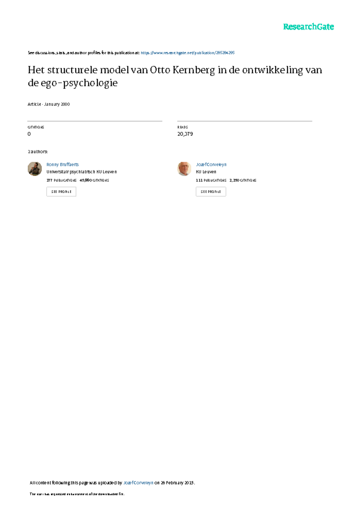 Het structurele model van Otto Kernberg in de ontwikkeling van de ego ...