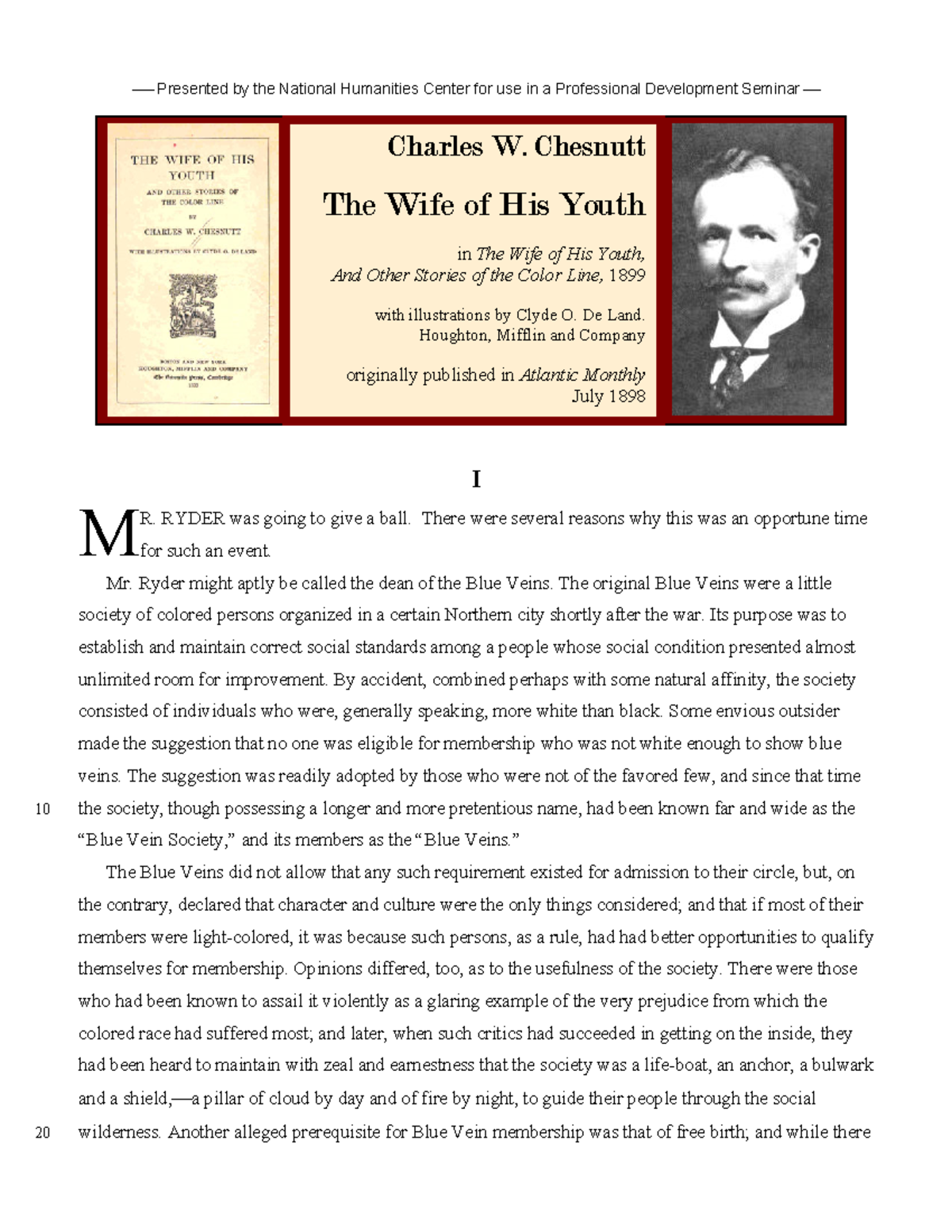 Chesnutt's "The Wife of His Youth": Social Structures in 1898 ...