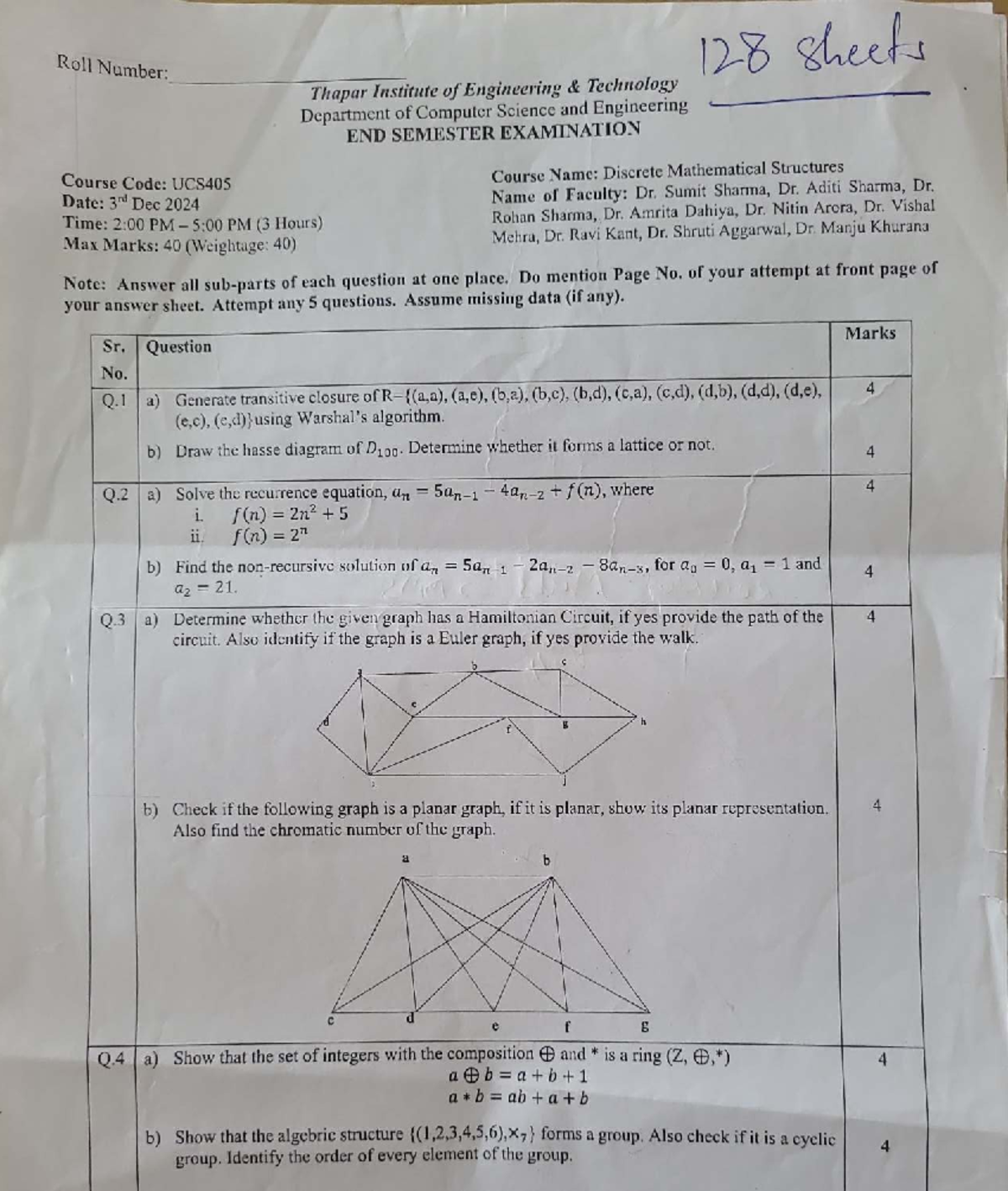 UCS405 Discrete Mathematical Structures End Semester Exam Notes - Studocu