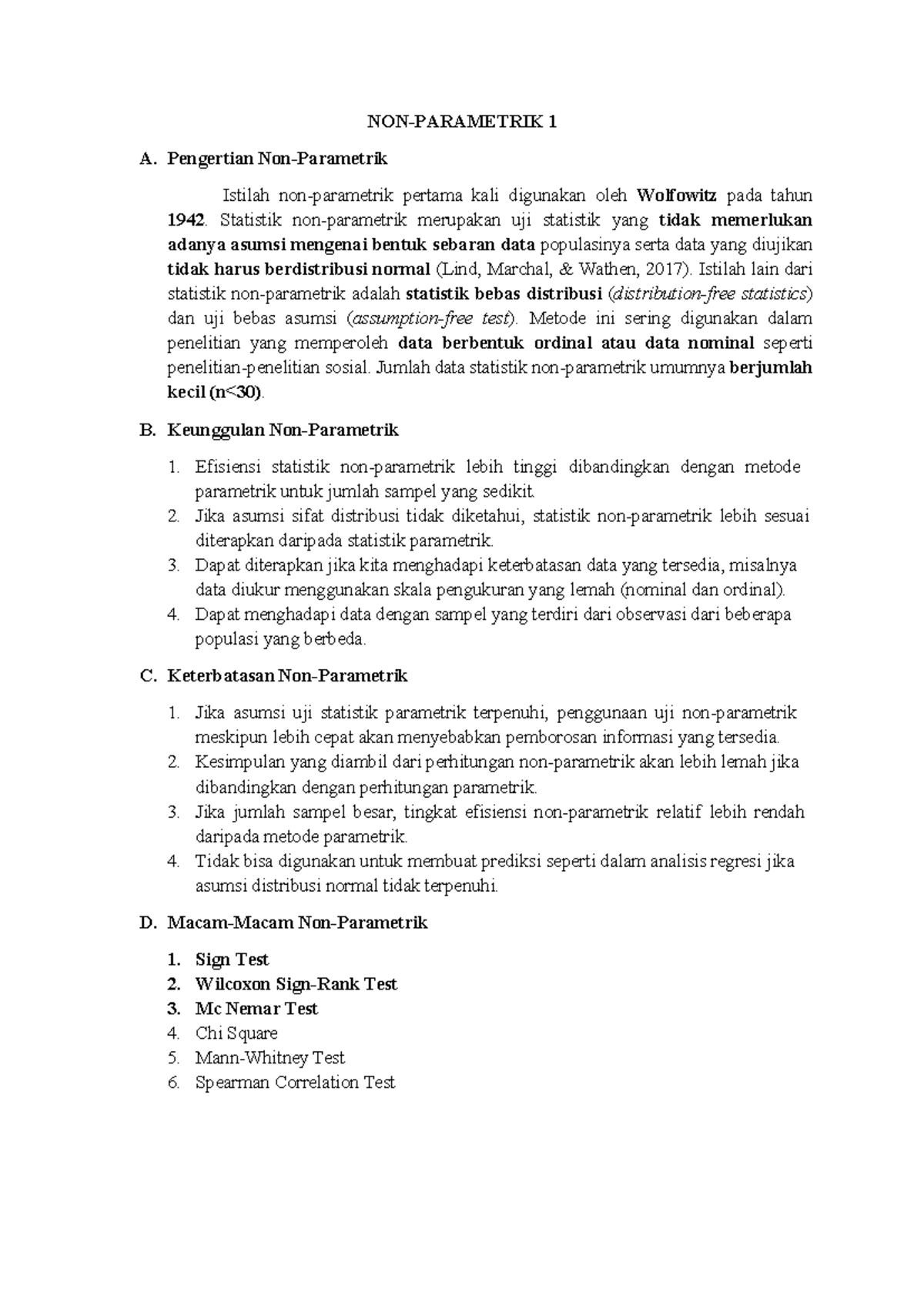 Revisi Eksternal NON Parametrik 1: Uji Statistik dan Aplikasin - Studocu