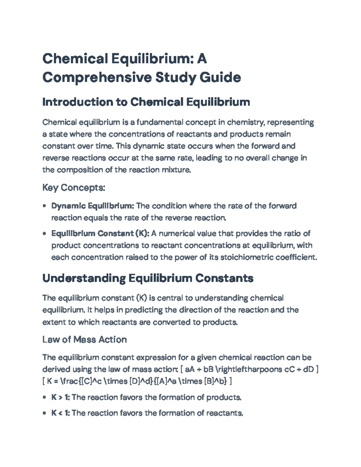 Chemical Equilibrium: Comprehensive Study Guide and Key Concepts ...