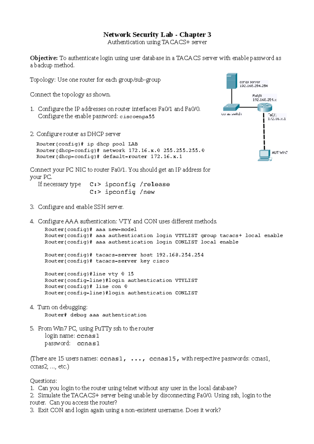 Week 3 Lab: TACACS+ Authentication & Network Configuration - Studocu