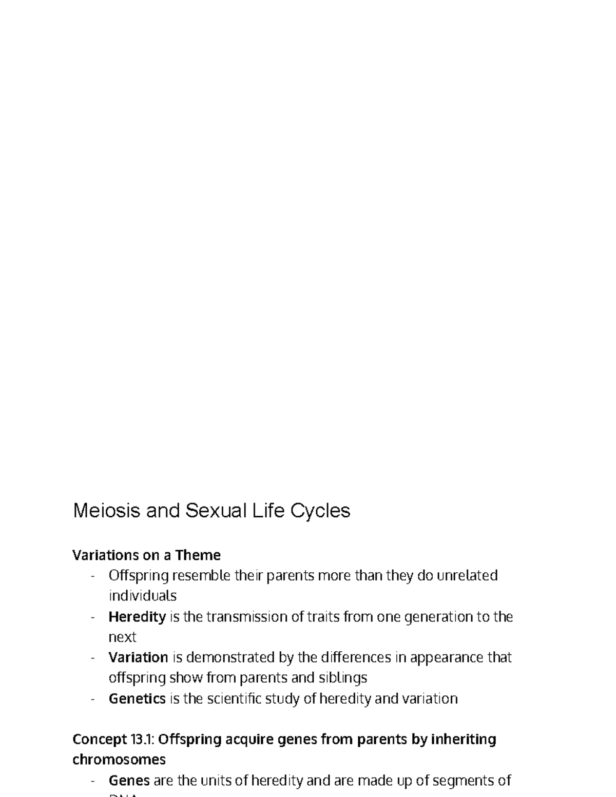 Biology: Chapter 13 - Meiosis and Sexual Life Cycles Notes - Meiosis ...