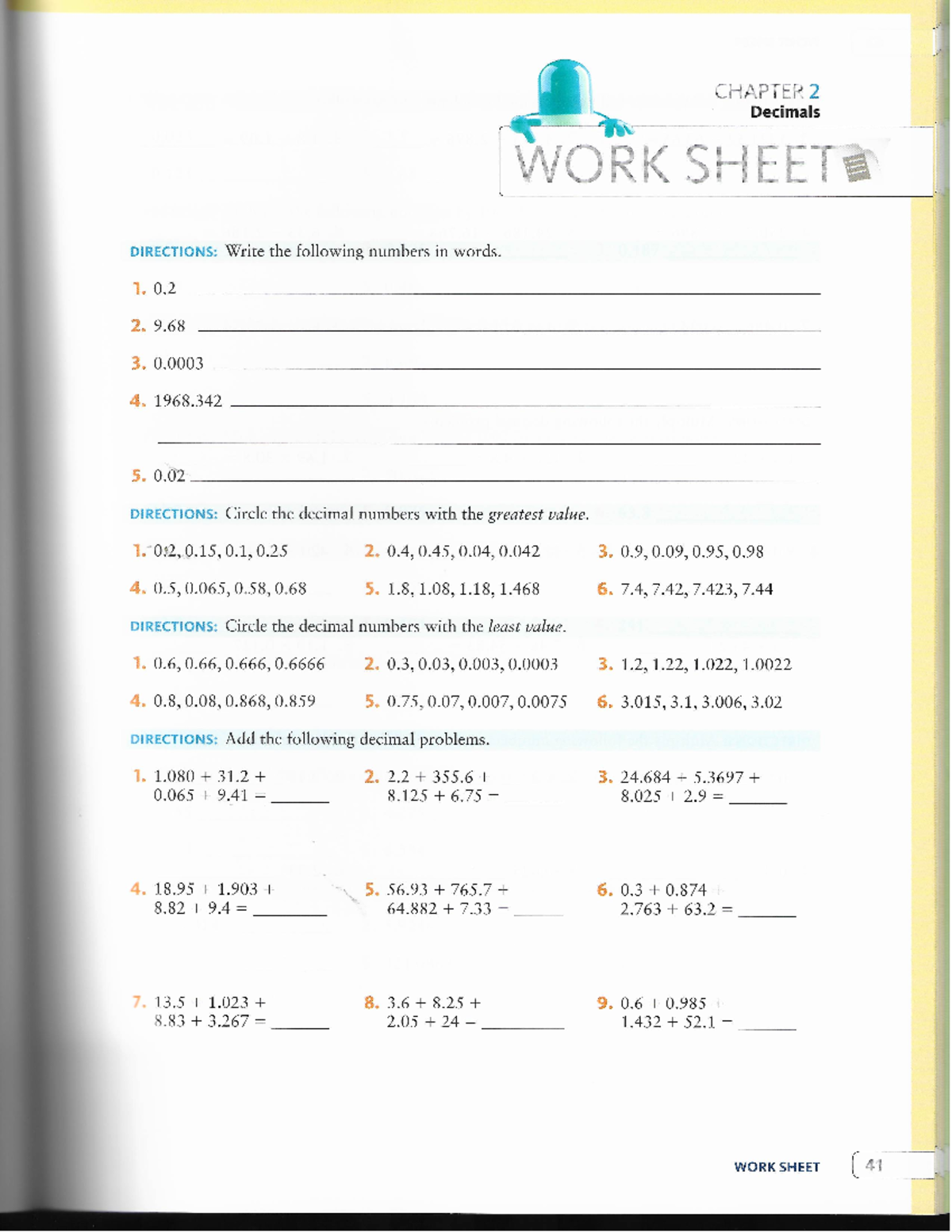 Ch 2 decimals wrk - Chapters to prepare for dosage calculations ...