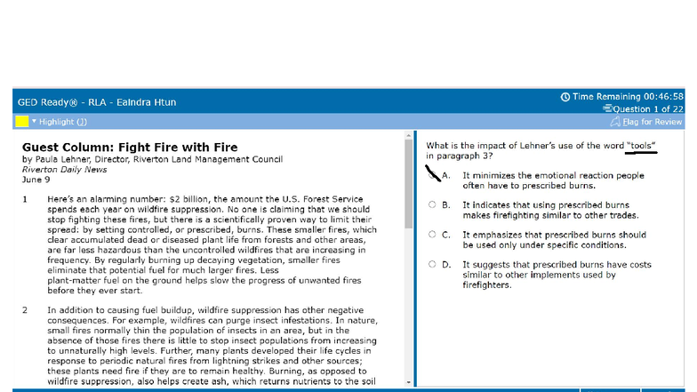 GED RLA Guest Column: The Case for Prescribed Burns - Studocu