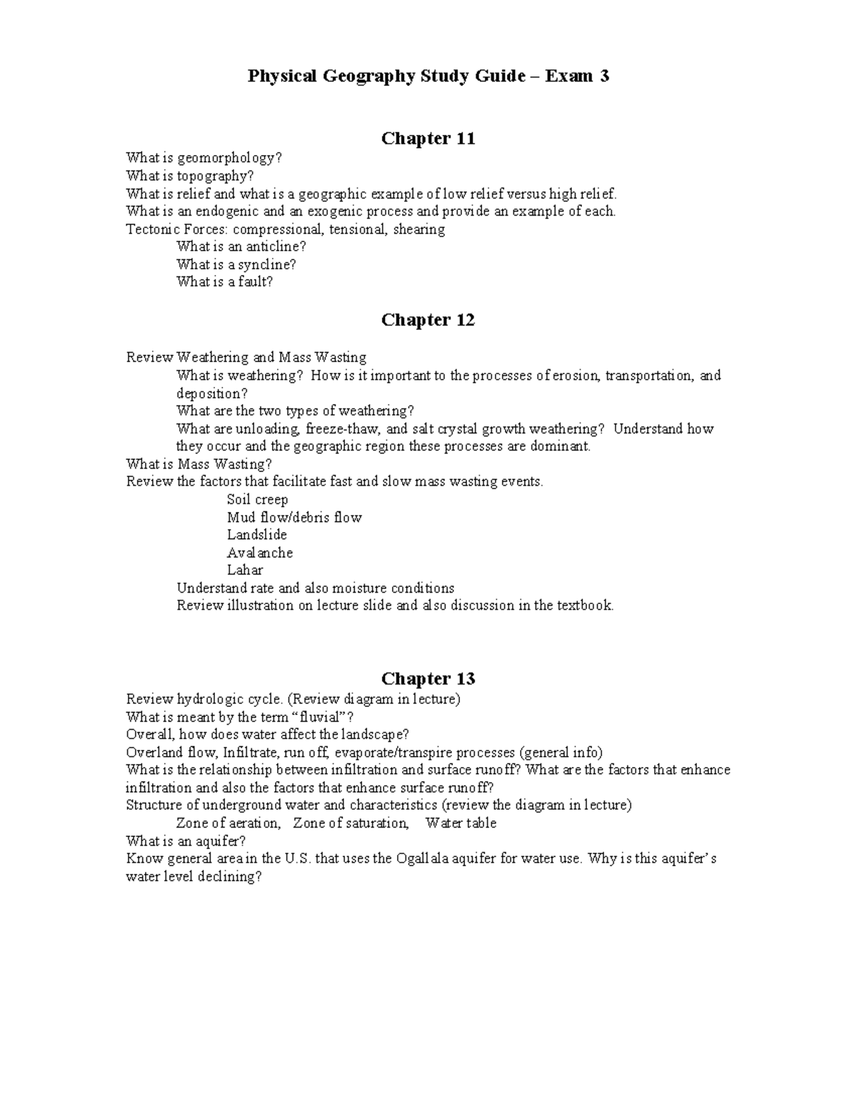 Physical Geography Study Guide – Exam 3 - Studocu