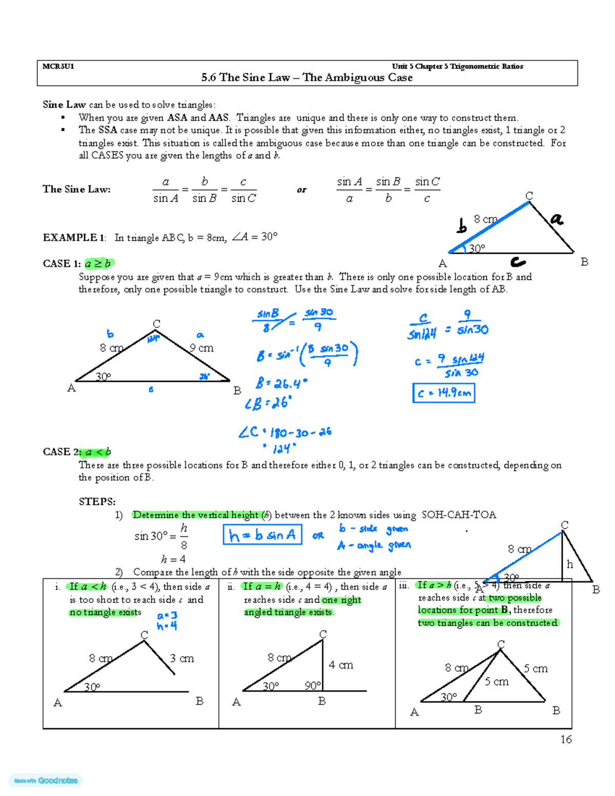 MCR3U1 Unit 5 Chapter 5 Trigonometric Ratios: The Sine Law Explained ...