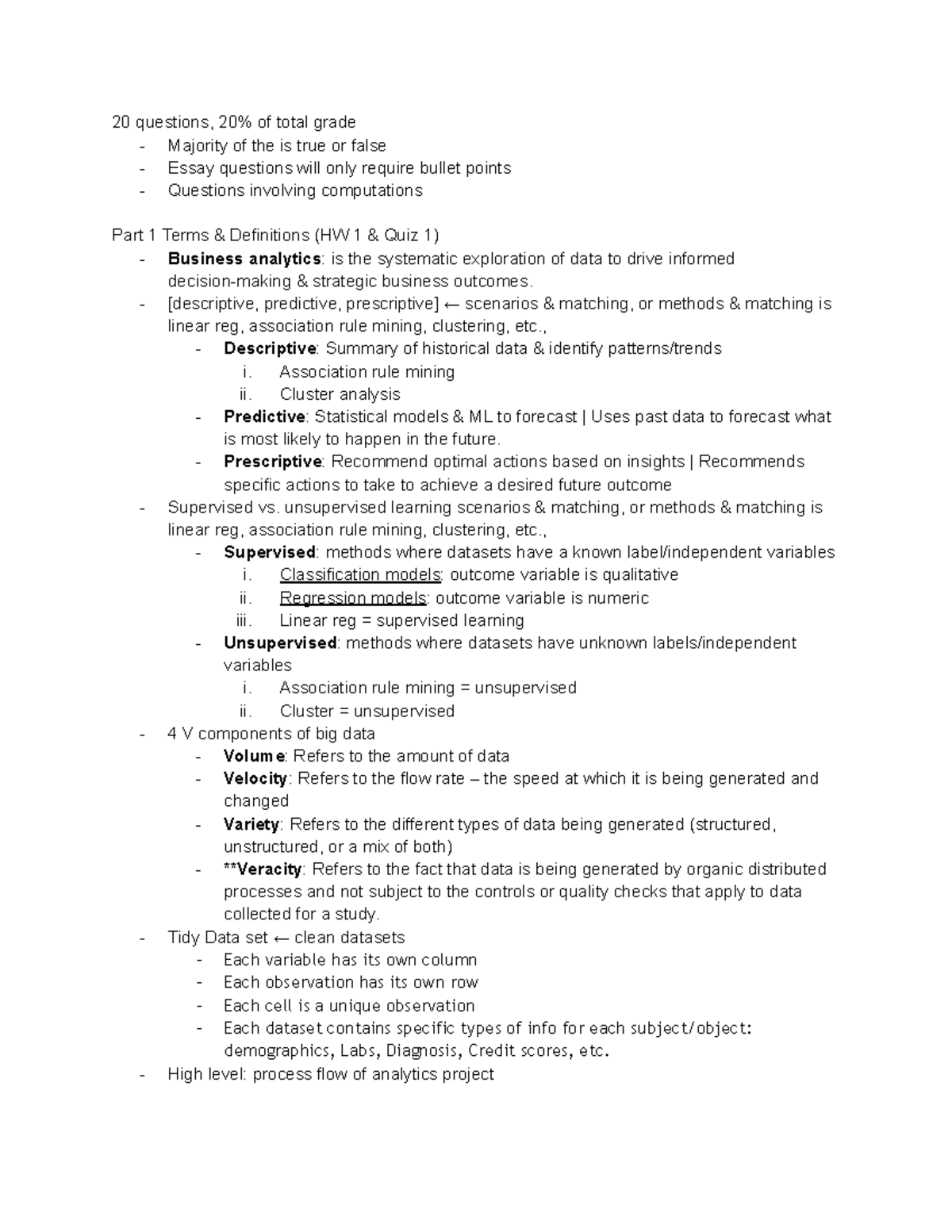 Midterm Review: Key Concepts in Business Analytics (BA 101) - Studocu
