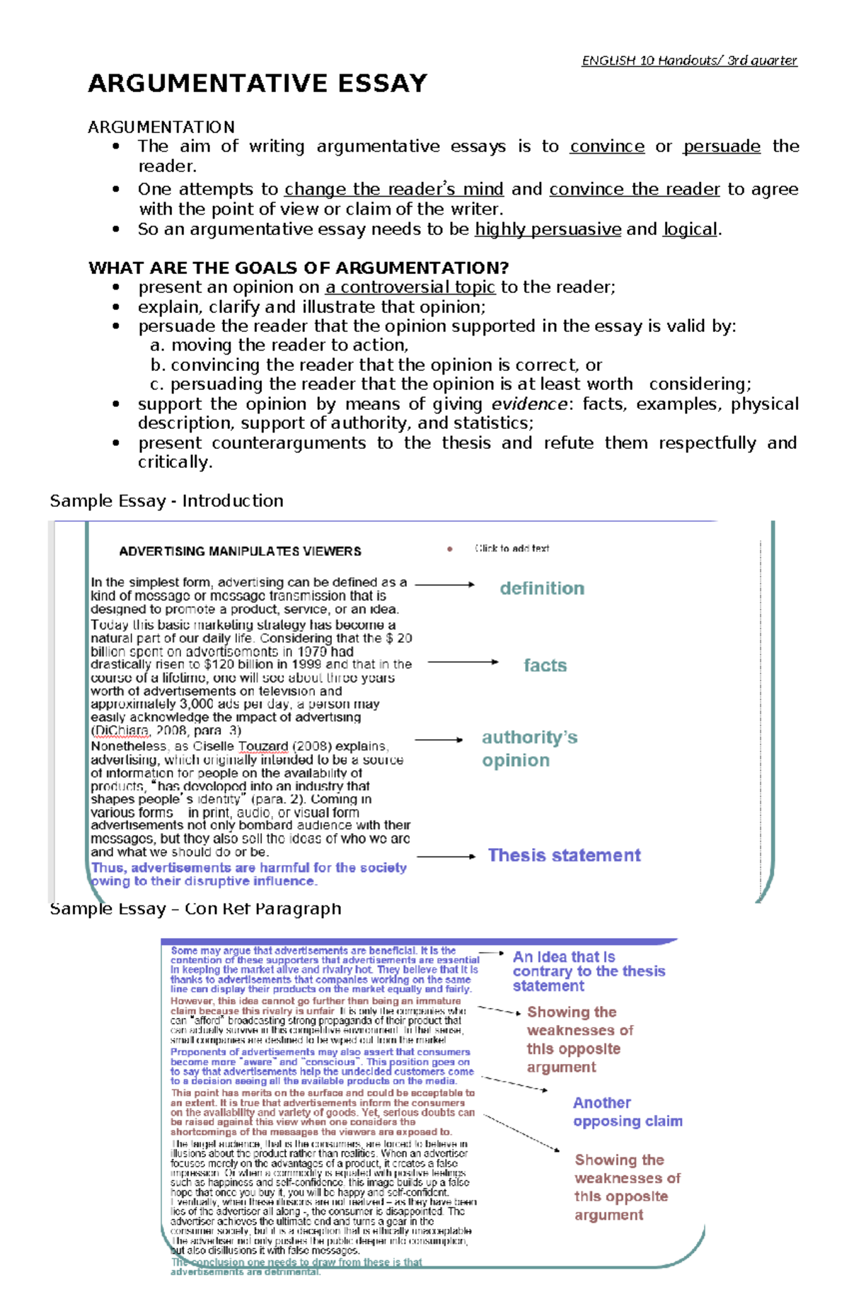 Argumentative Essay - ARGUMENTATIVE ESSAY ARGUMENTATION The aim of ...