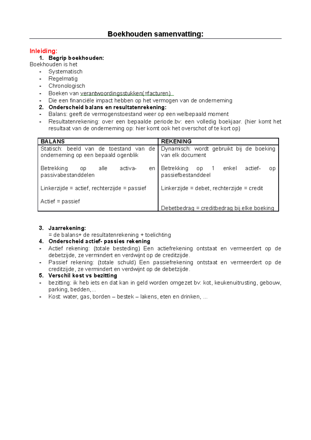 Theorie samenvatting boekhouden - Boekhouden samenvatting: Inleiding: Begrip boekhouden ...