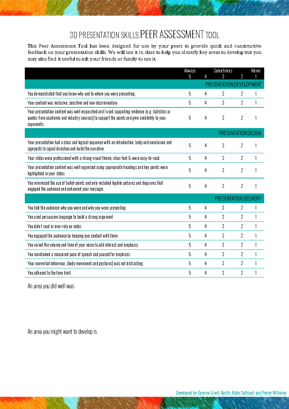 3d Peer Assessment Tool-1 - 3D PRESENTATION SKILLS PEER ASSESSMENT TOOL ...