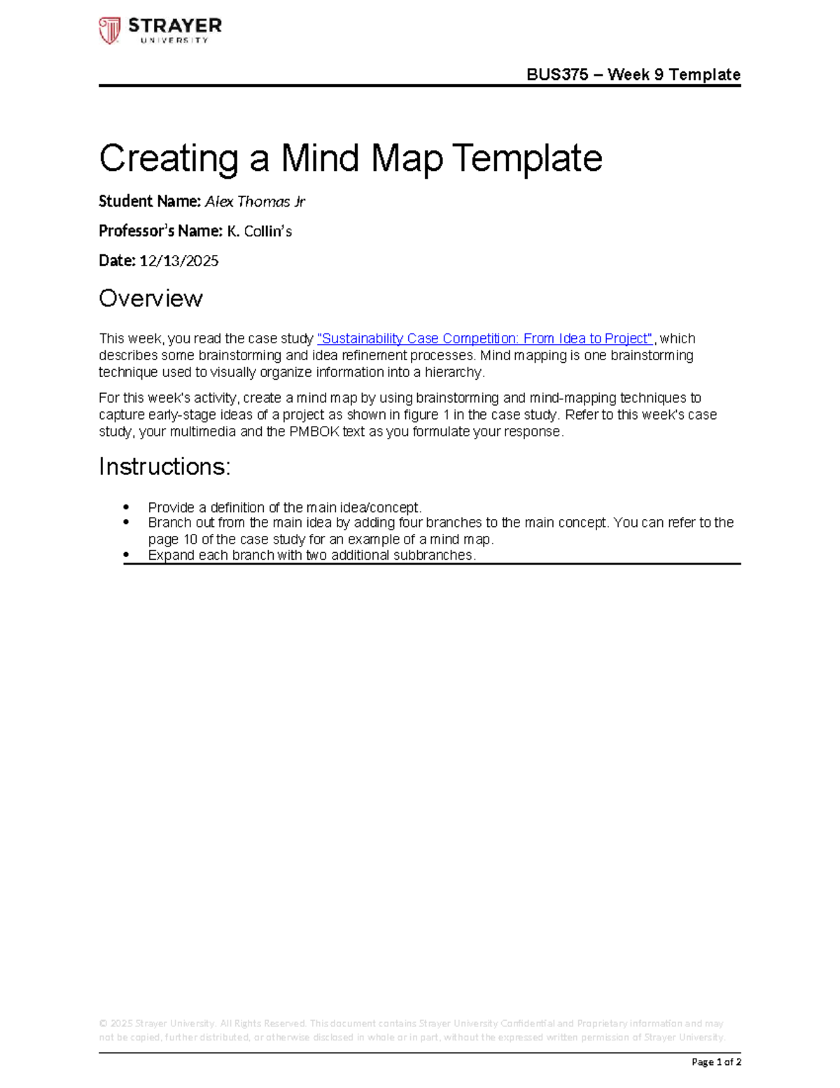 BUS375 Week 9 Mind Map Activity Template for Case Study - Studocu
