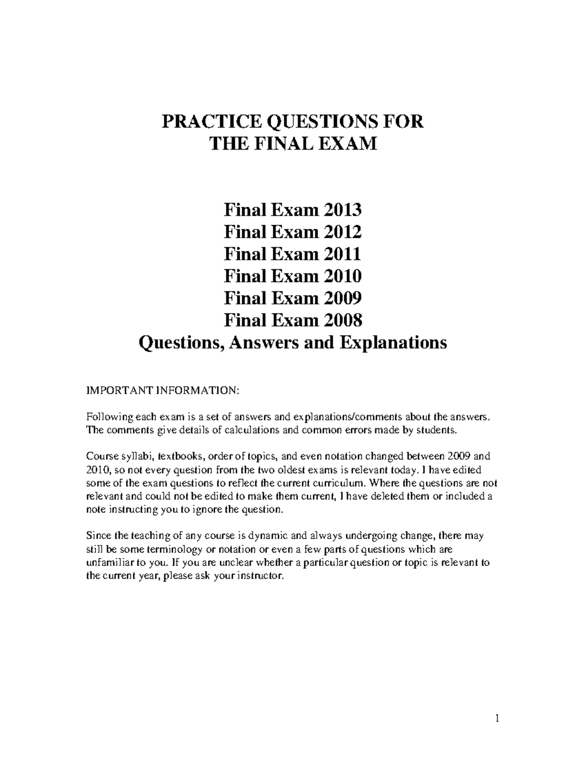 Sept2013 +Text+Supplement+Final+Exams - PRACTICE QUESTIONS FOR THE ...