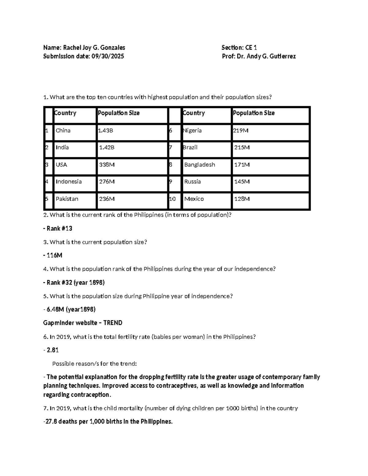 Human Population Trends and Insights - MT CE 1 - Studocu