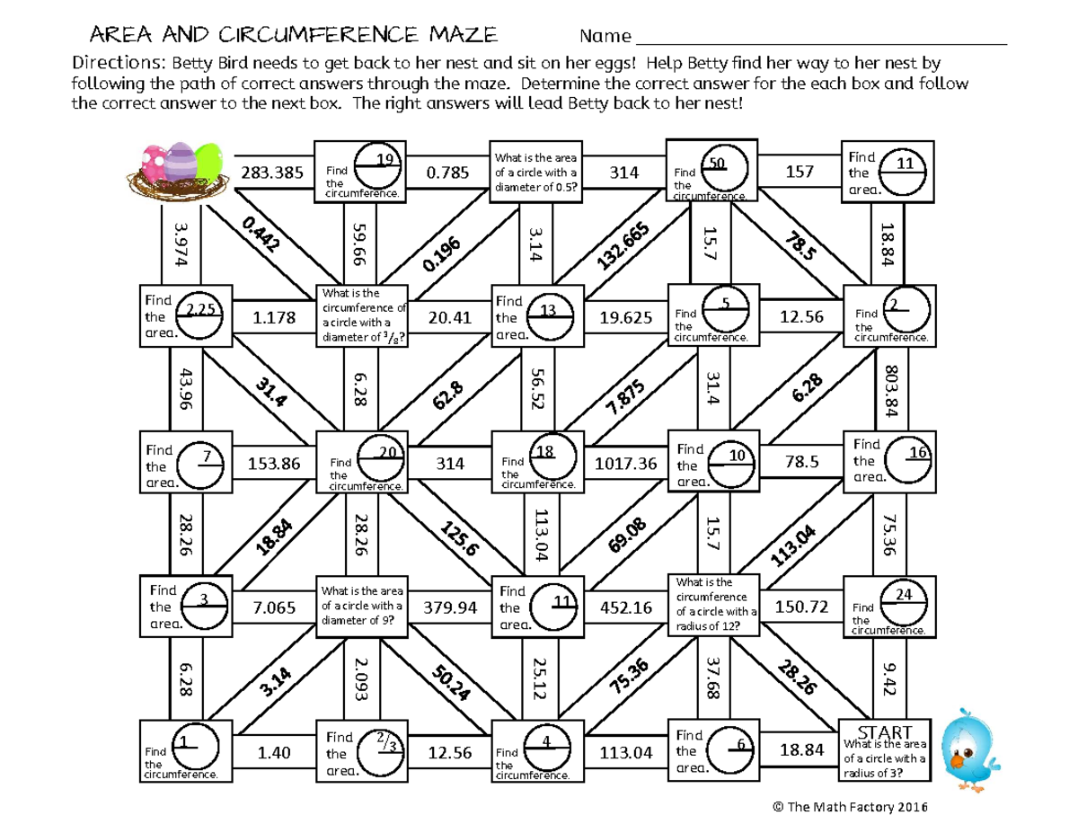 Circle Area and Circumference Maze Answer Key - Studocu