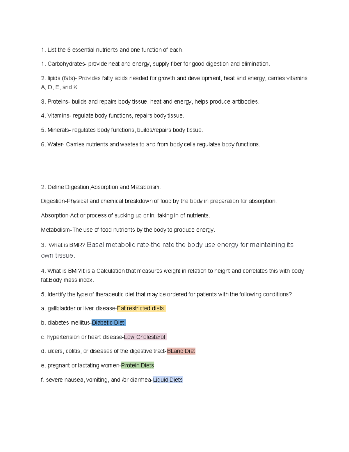 Nutrition Assessment - gghhhhhhhh - List the 6 essential nutrients and ...