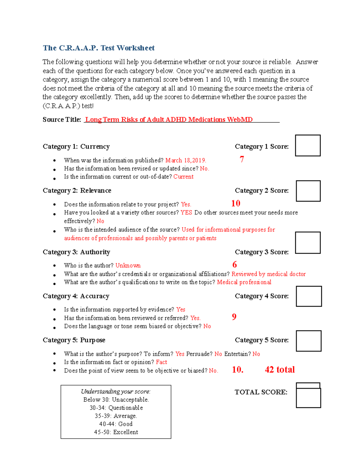 C.R.A.A.P. Test Worksheet for Evaluating Source Reliability - Studocu