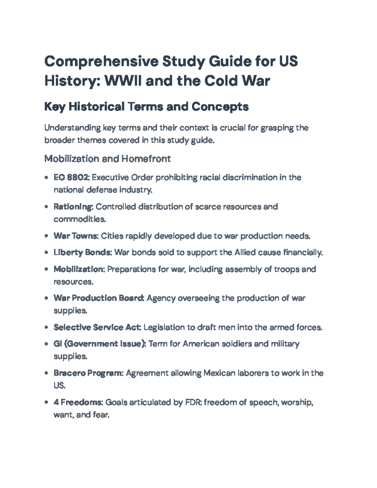 Comprehensive Study Guide for US History: WWII & the Cold War Dynamics ...