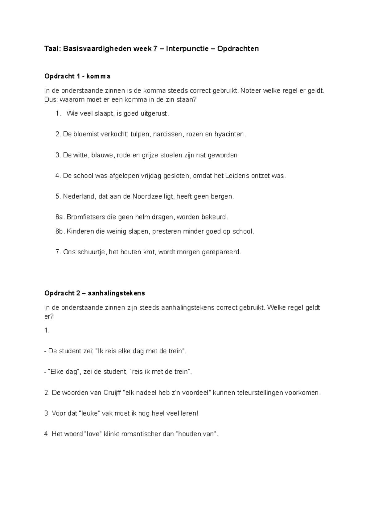 Taal Basisvaardigheden Week 7: Interpunctie en Opdrachten - Studeersnel