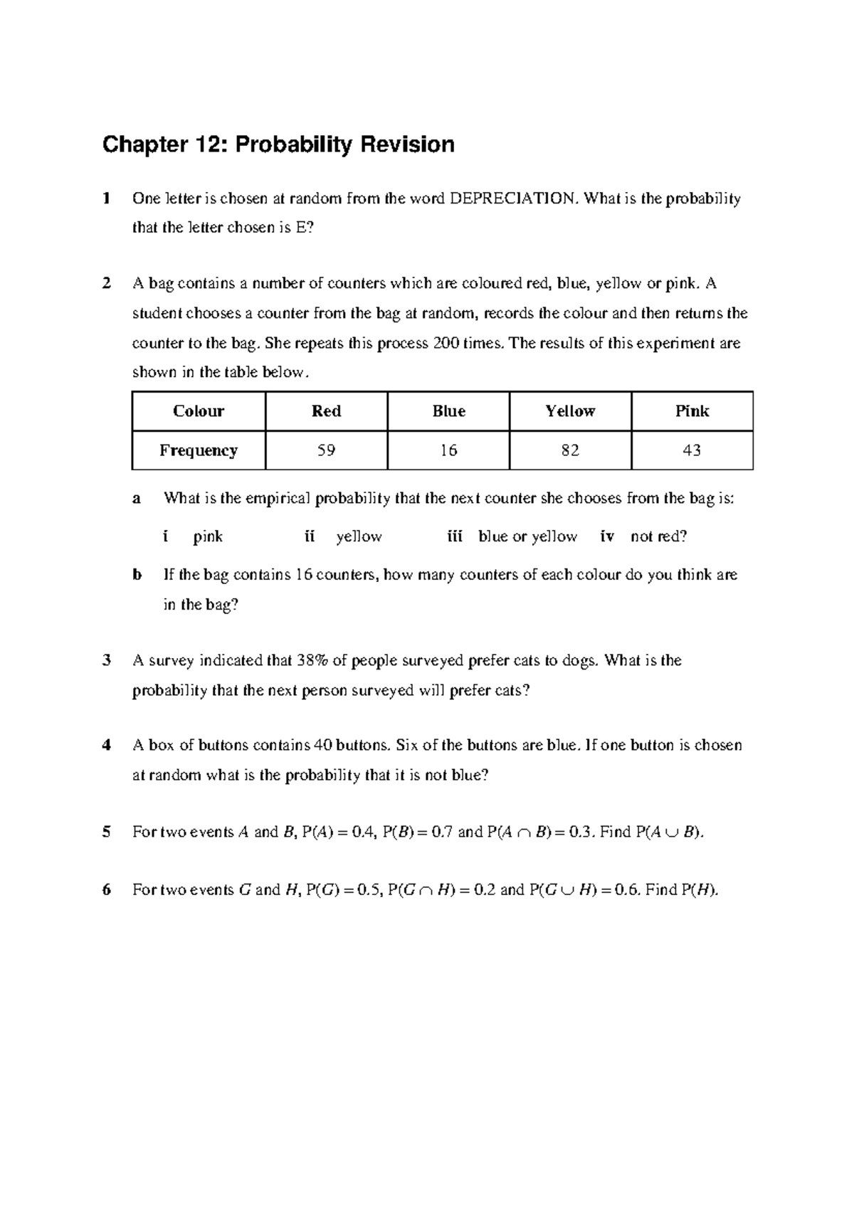 Year 10 (5.3) - Probability Revision Notes and Exercises - Studocu