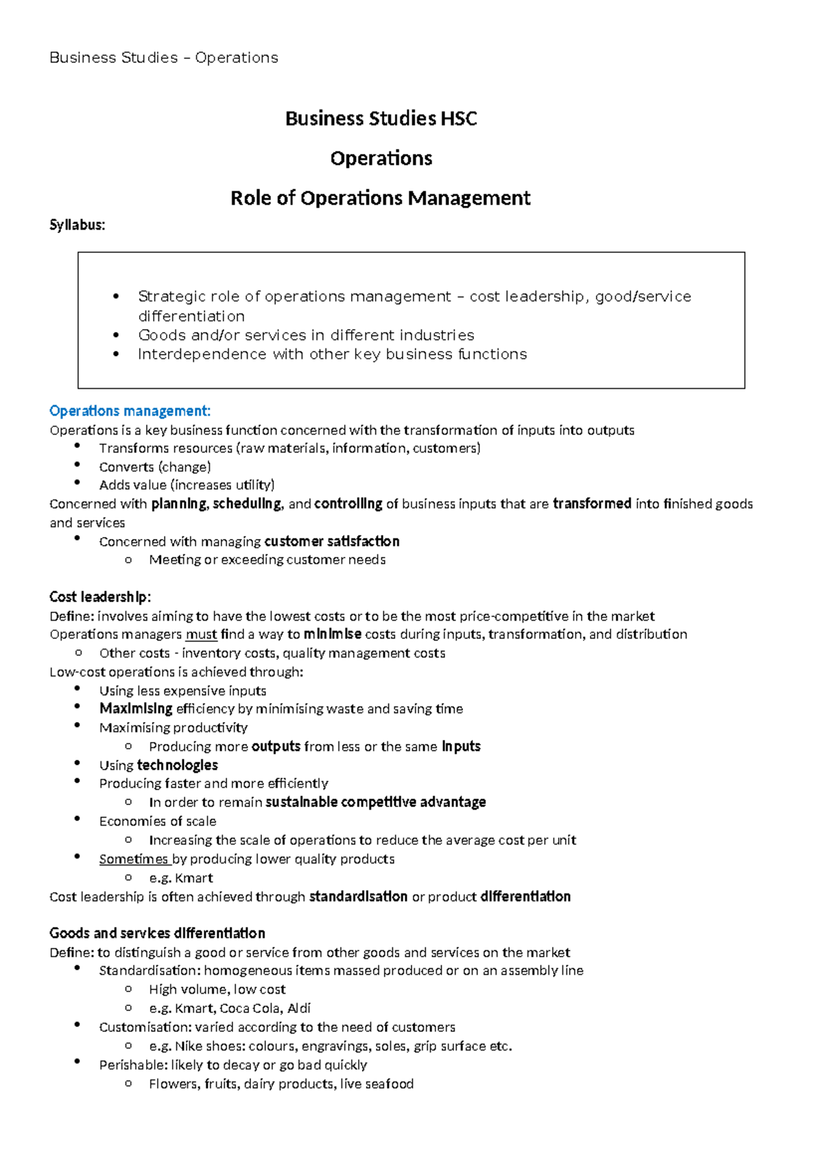 Operations - Syllabus: Operations management: Operations is a key ...