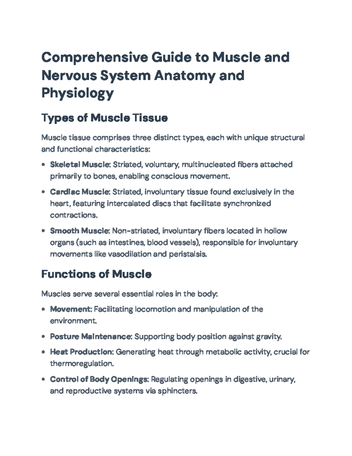 Comprehensive Guide to Muscle & Nervous System Anatomy (Final Exam ...