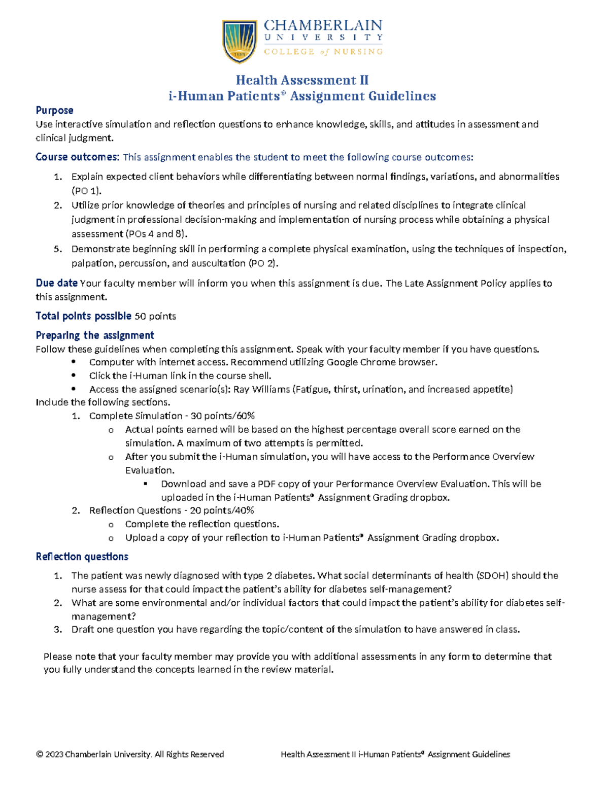 NR304 i-Human Patients Assignment Guidelines and Grading NOV23 - Studocu